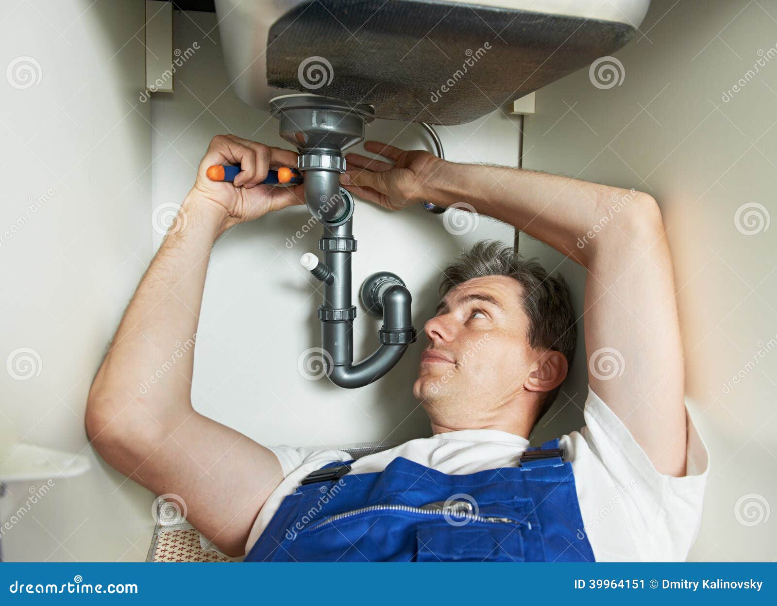 Plumber Man Worker with Kitchen Sink Stock Image - Image of plumber ...
