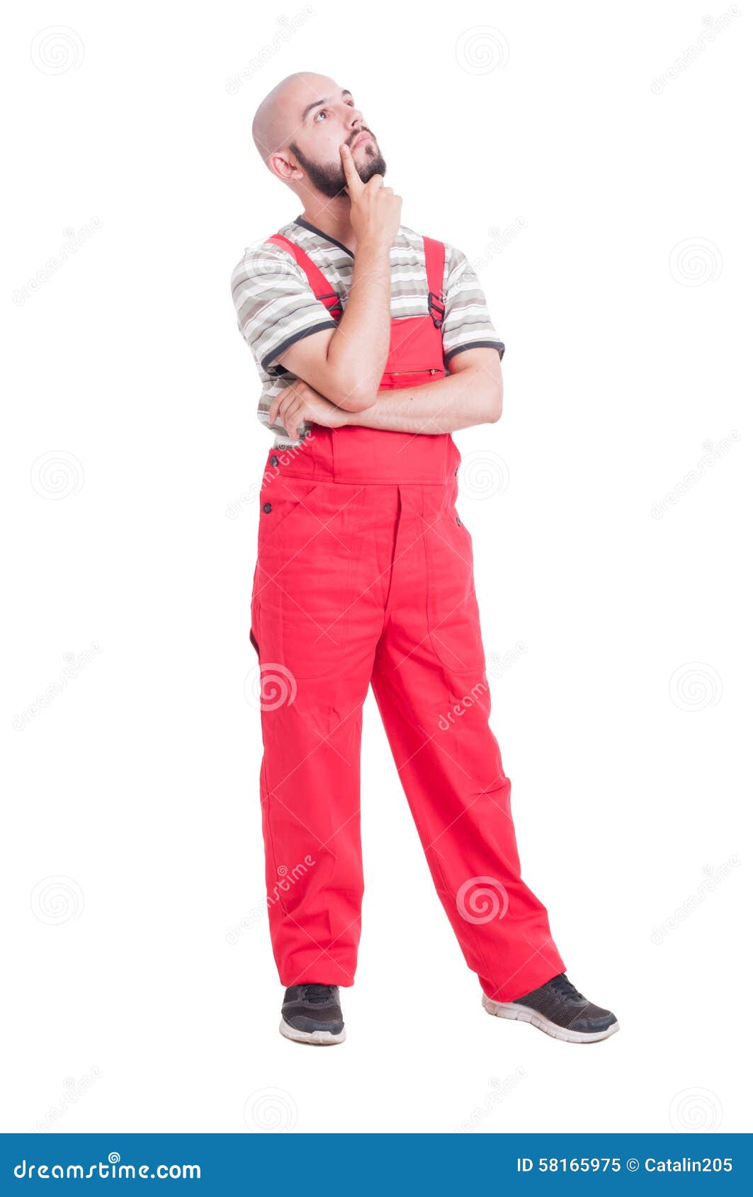 Plumber or Mechanic Thinking and Looking Up Stock Image - Image of ...