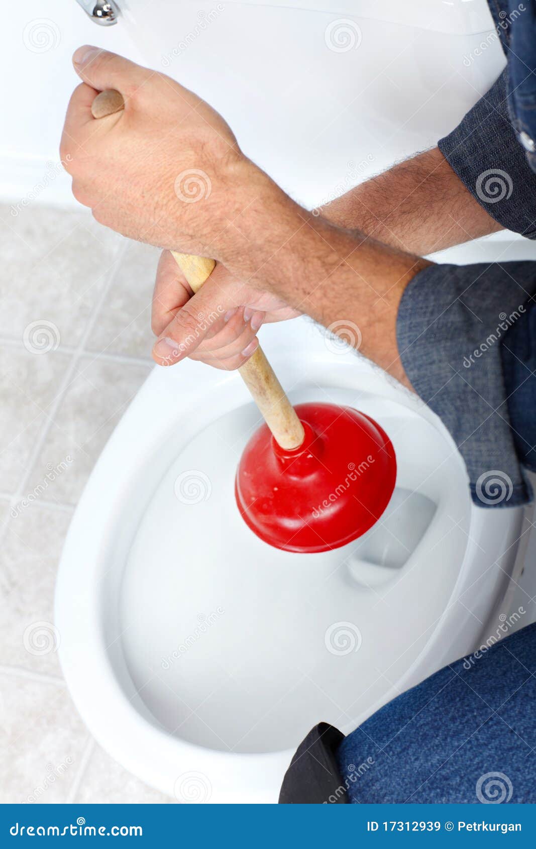 Plumber with a plunger stock image. Image of work, flush - 17312939