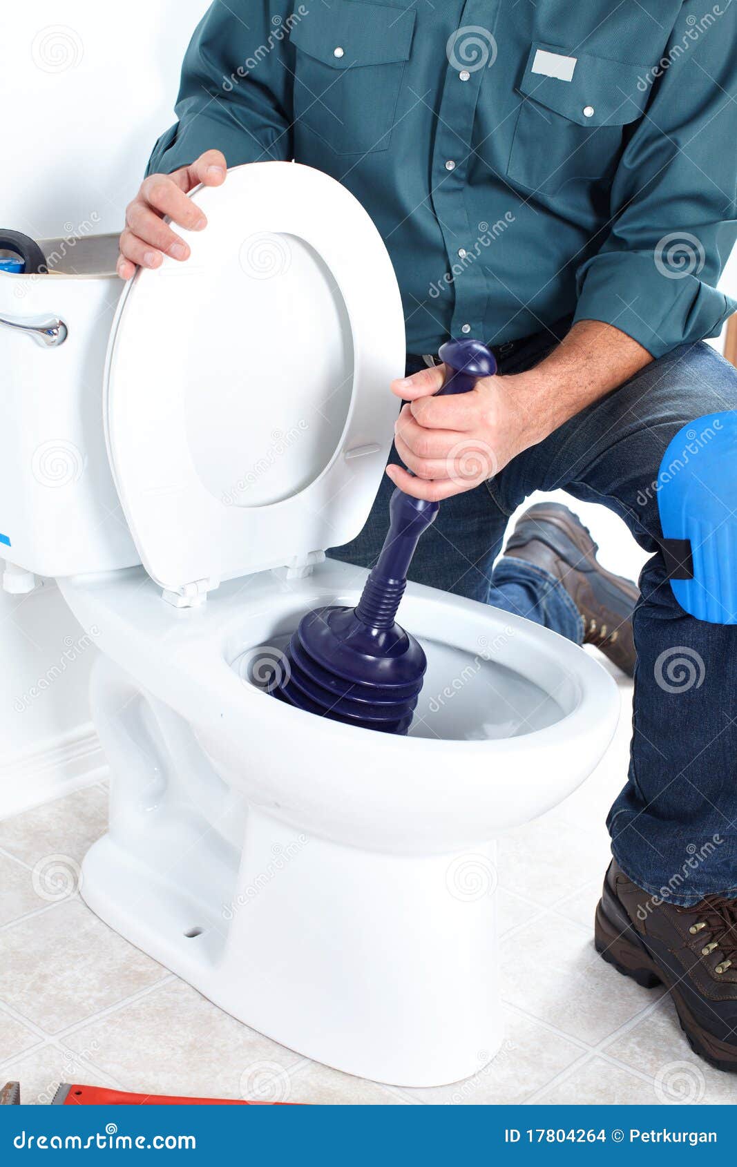 Plumber with a plunger stock photo. Image of people, ladder - 17804264