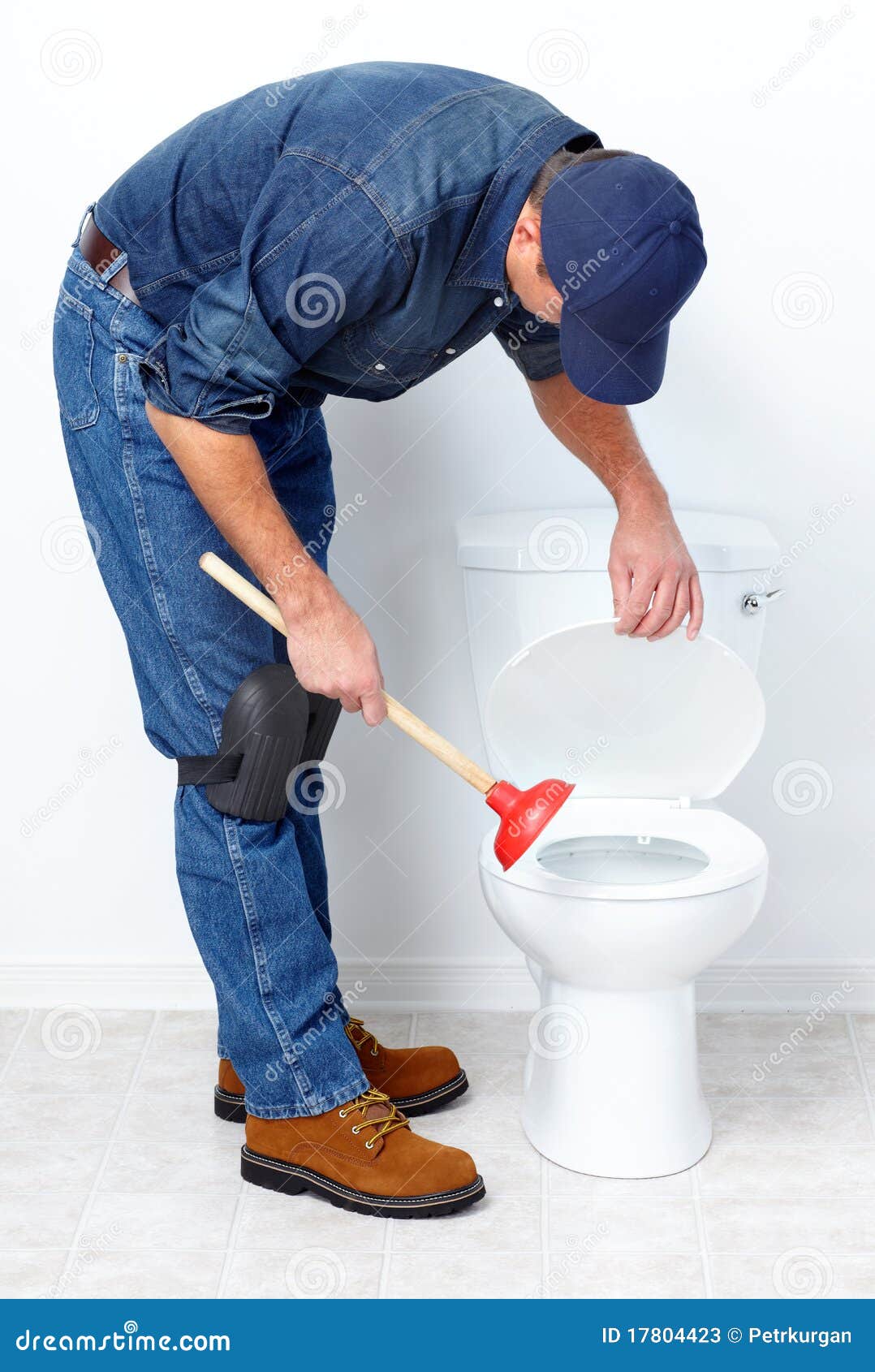 Plumber with a plunger stock image. Image of flush, people - 17804423