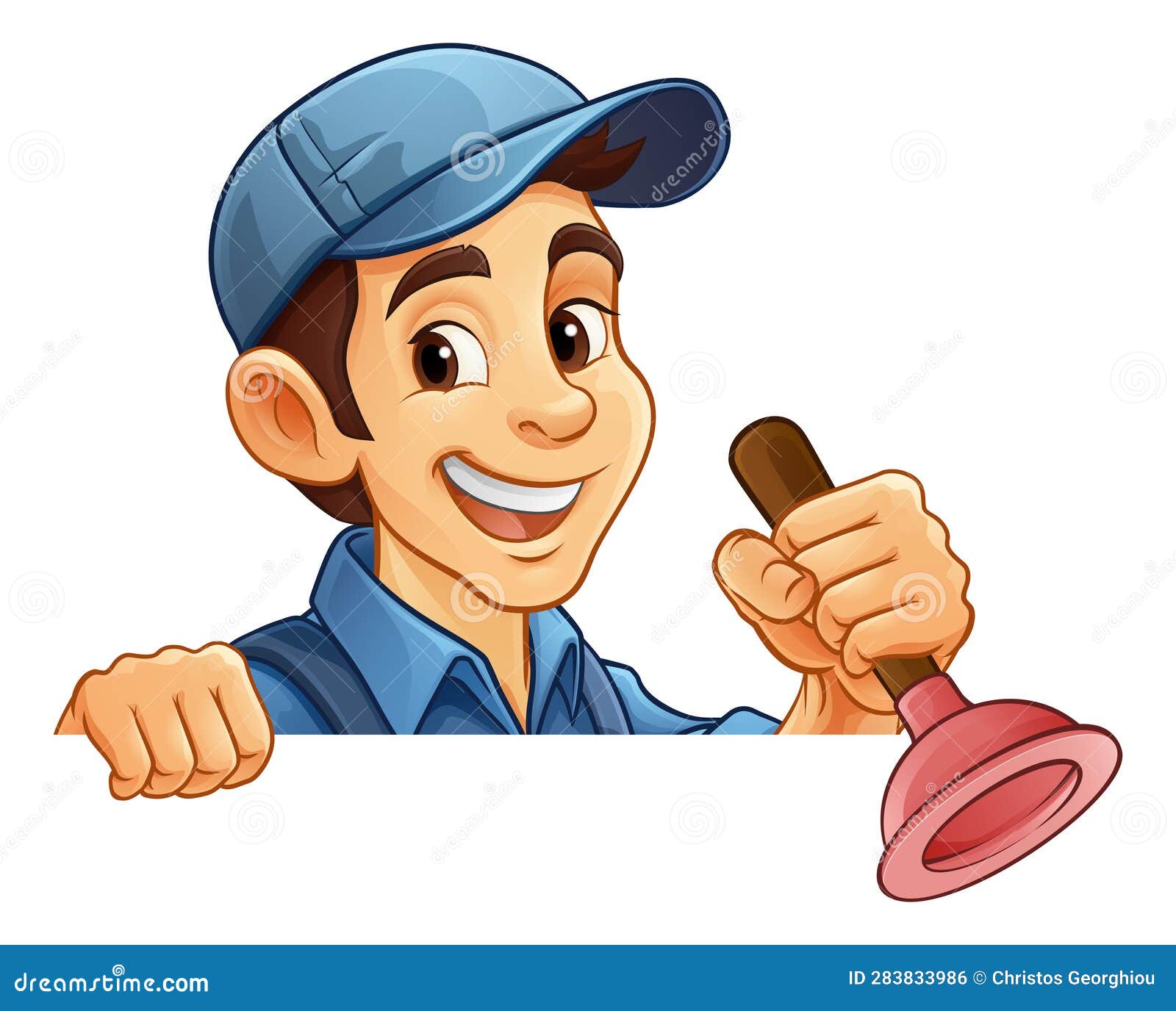 Plumber Plunger Tool Cartoon Plumbing Man Handyman Stock Vector Illustration Of Holding Logo