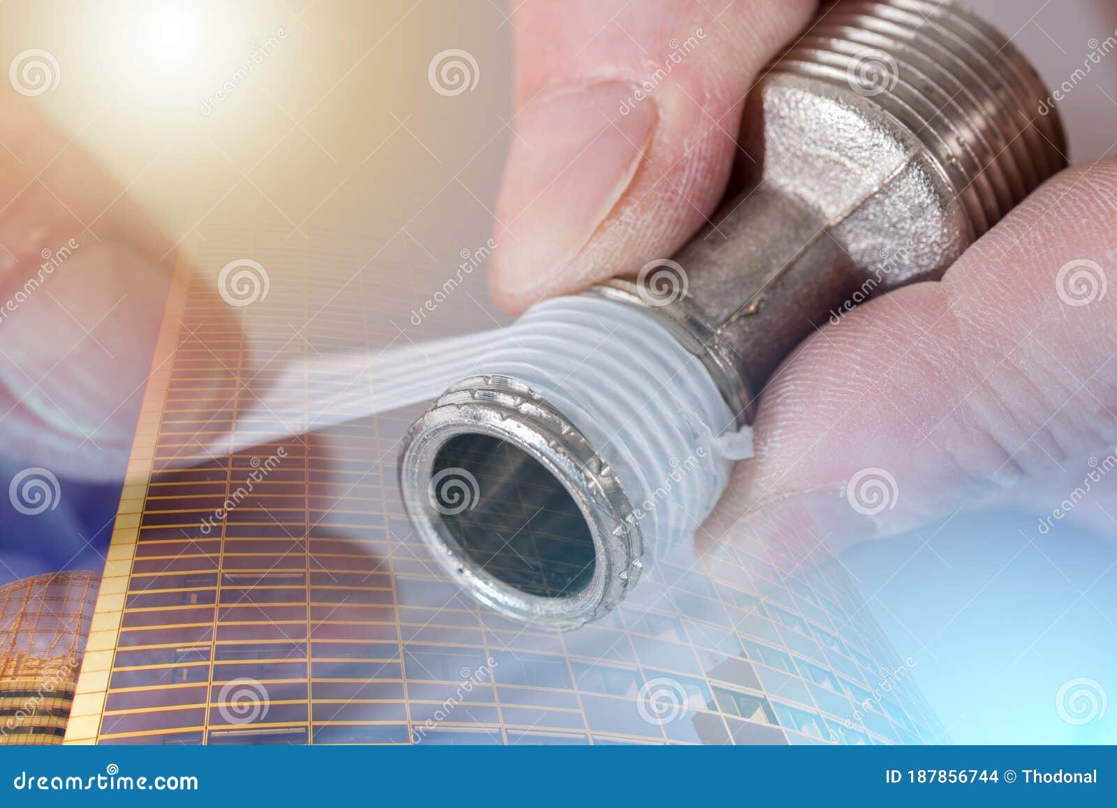 Plumber Putting a Teflon Joint on a Thread; Multiple Exposure Stock ...