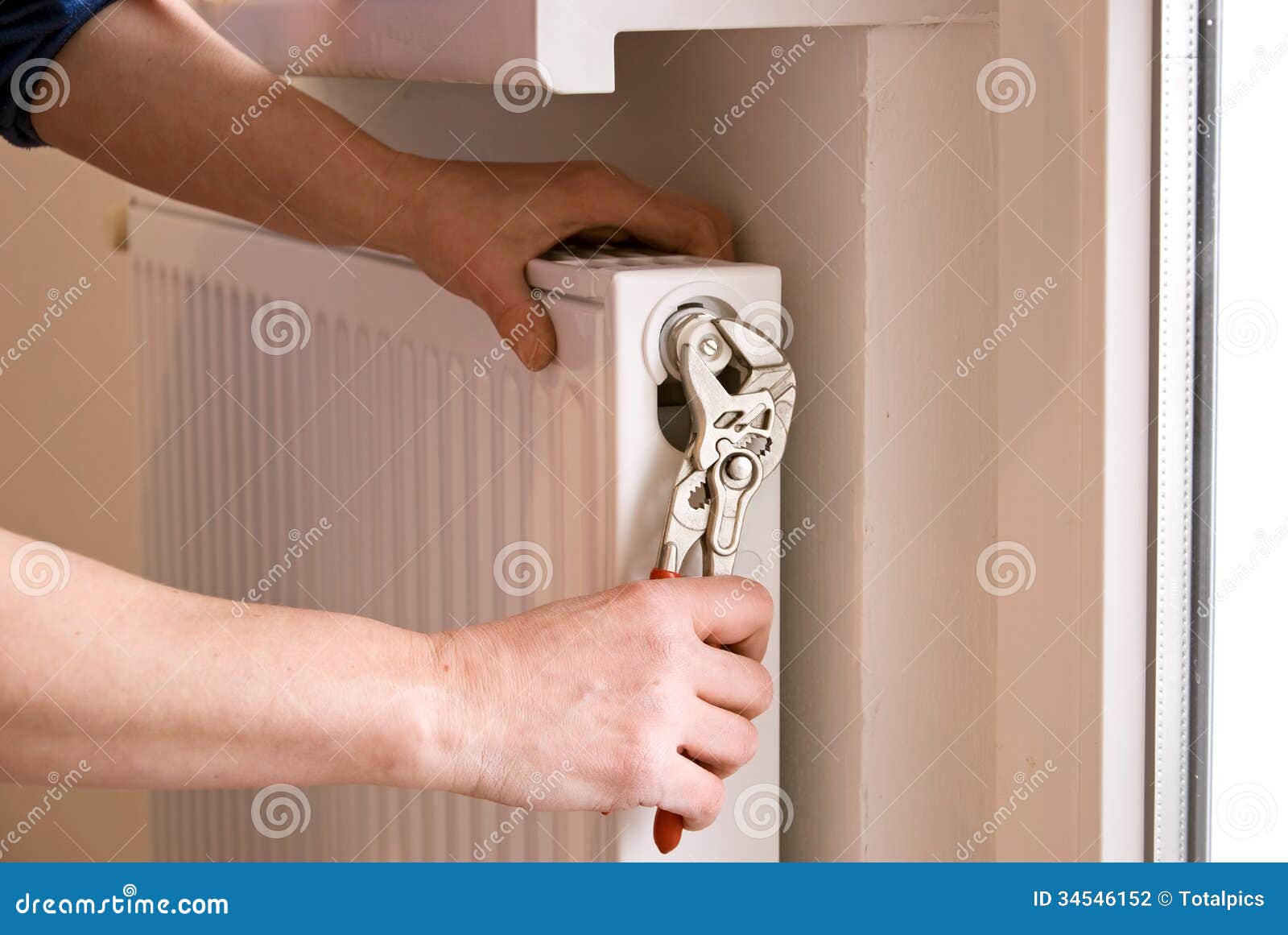 Plumber and radiator stock photo. Image of tools, heat - 34546152