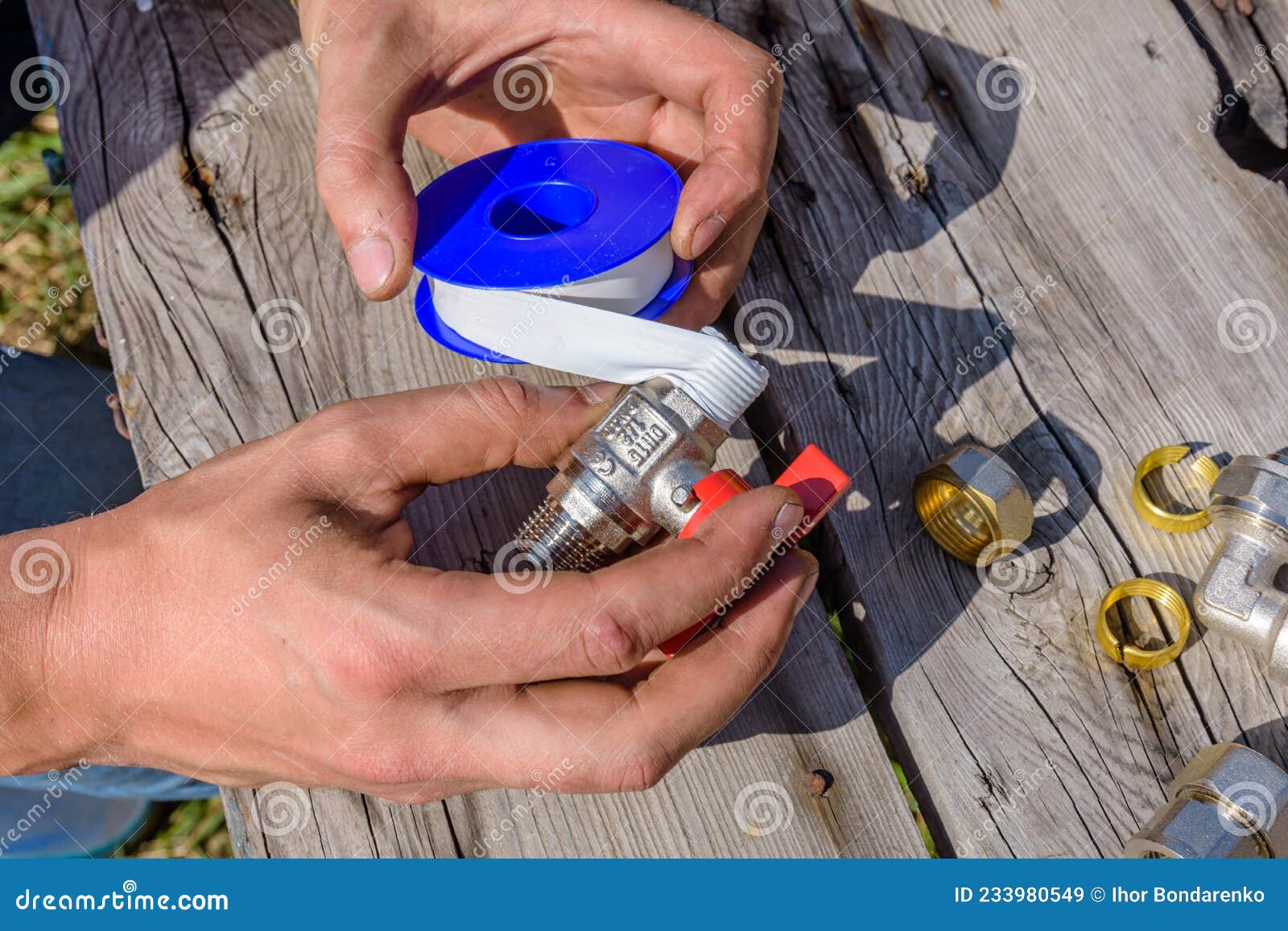 Plumber Seals Ball Valve with the Sealing Tape Stock Image - Image of ...