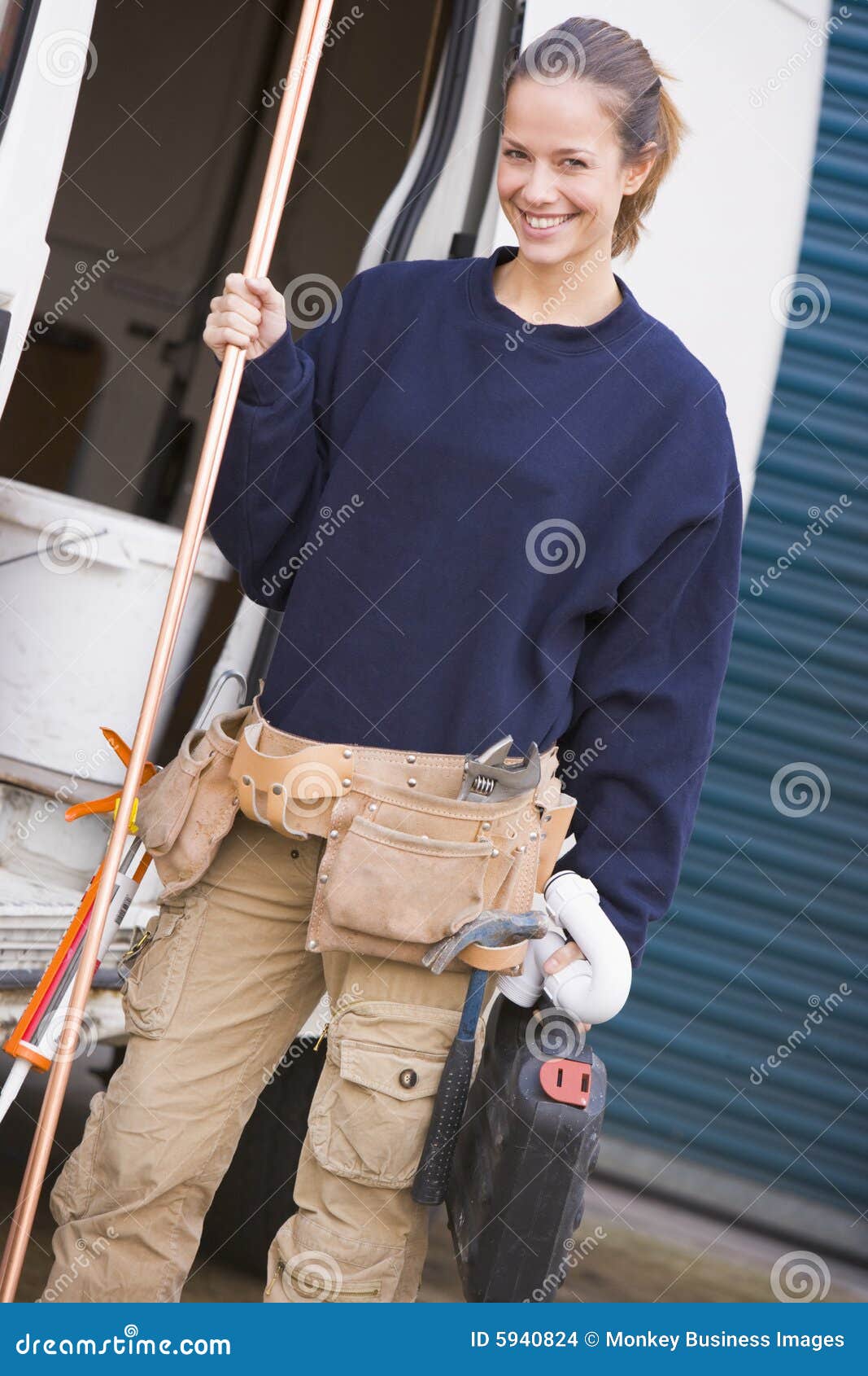 Plumber standing with van stock photo. Image of quarter - 5940824