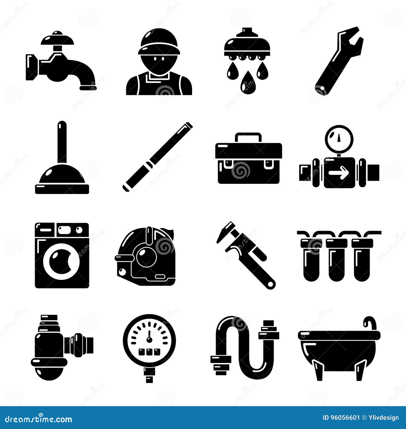 Plumber Symbols Icons Set, Simple Style Stock Vector - Illustration of ...