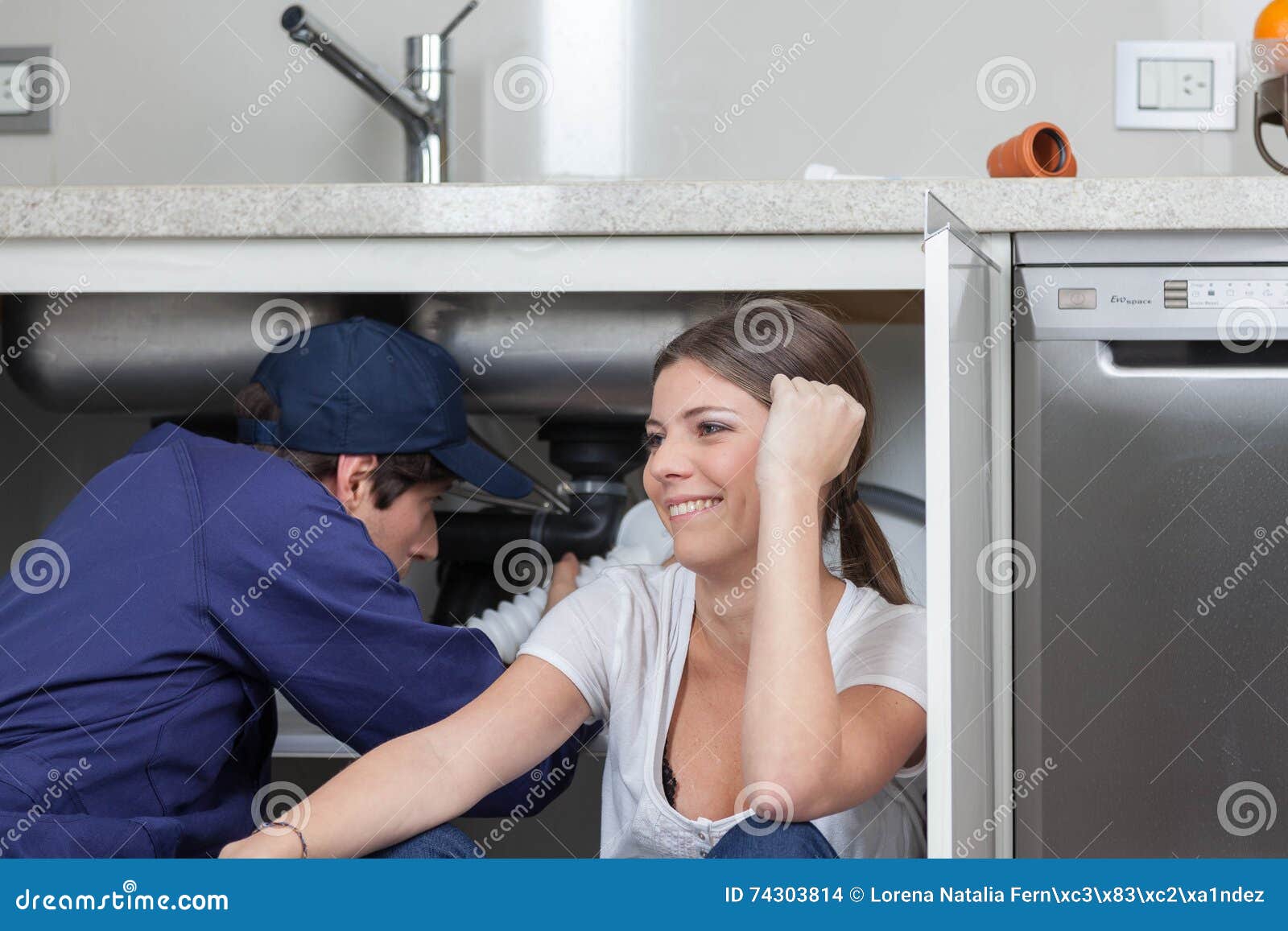 Plumber Thinking and Smiling Stock Photo - Image of business, plumber ...