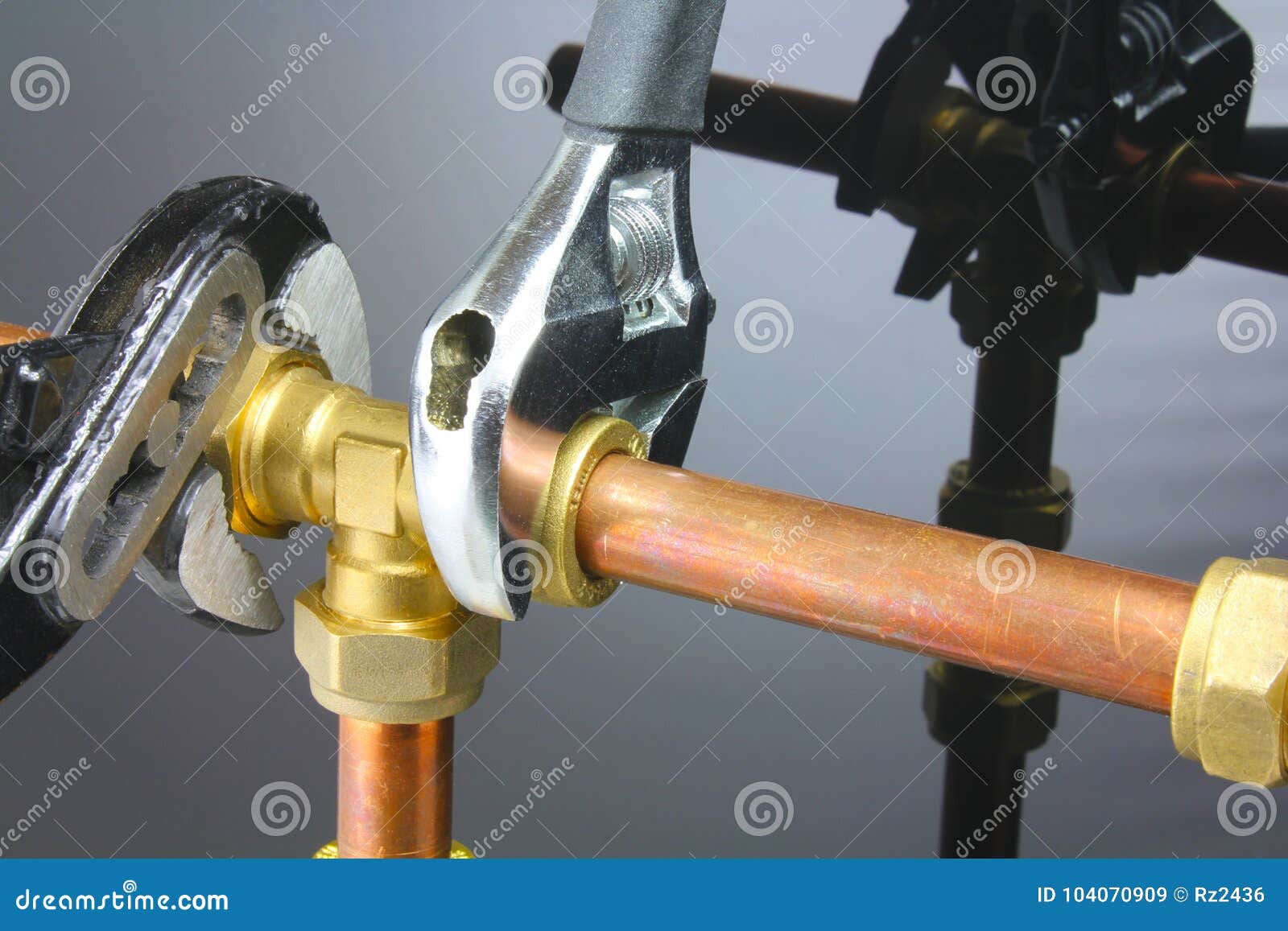 Plumber Tightening Up Pipework Stock Image - Image of plumbing, inch ...