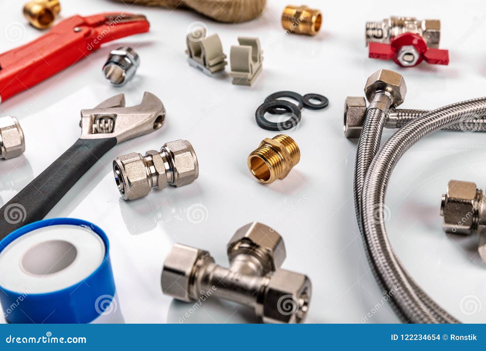 Plumber Tools and Equipment on White Stock Photo - Image of industrial ...