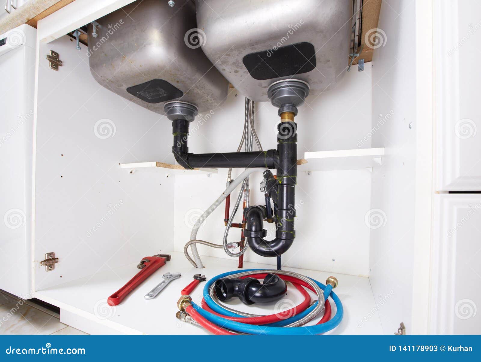 Plumber Tools, Kitchen Sink Stock Image - Image of renovation, clogged ...