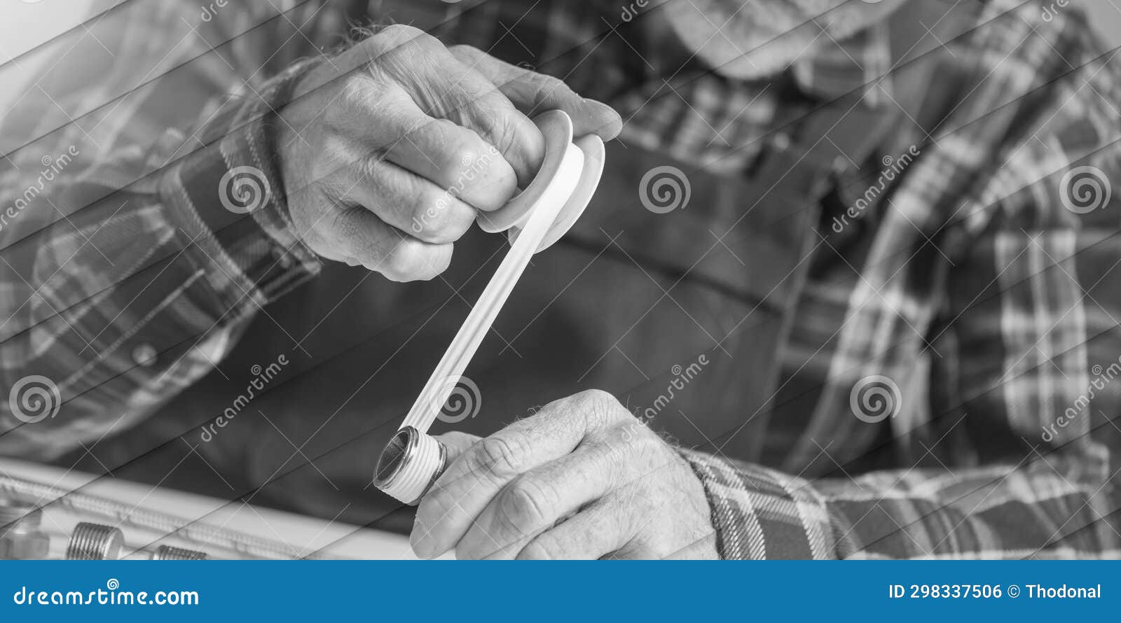 Plumber Using Seal Tape, Light Effect, Geometric Pattern Stock Photo ...
