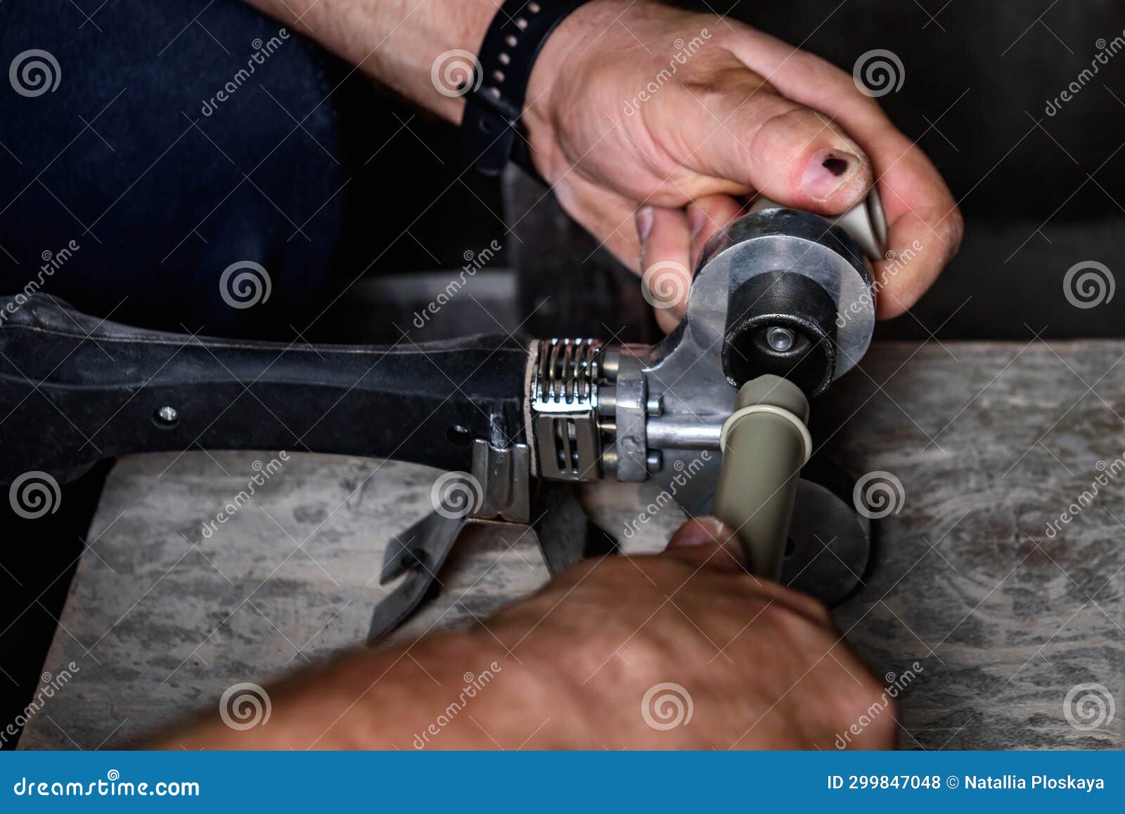 Plumber Welding Plastic Pipes Using Welder Machine. Stock Photo - Image ...