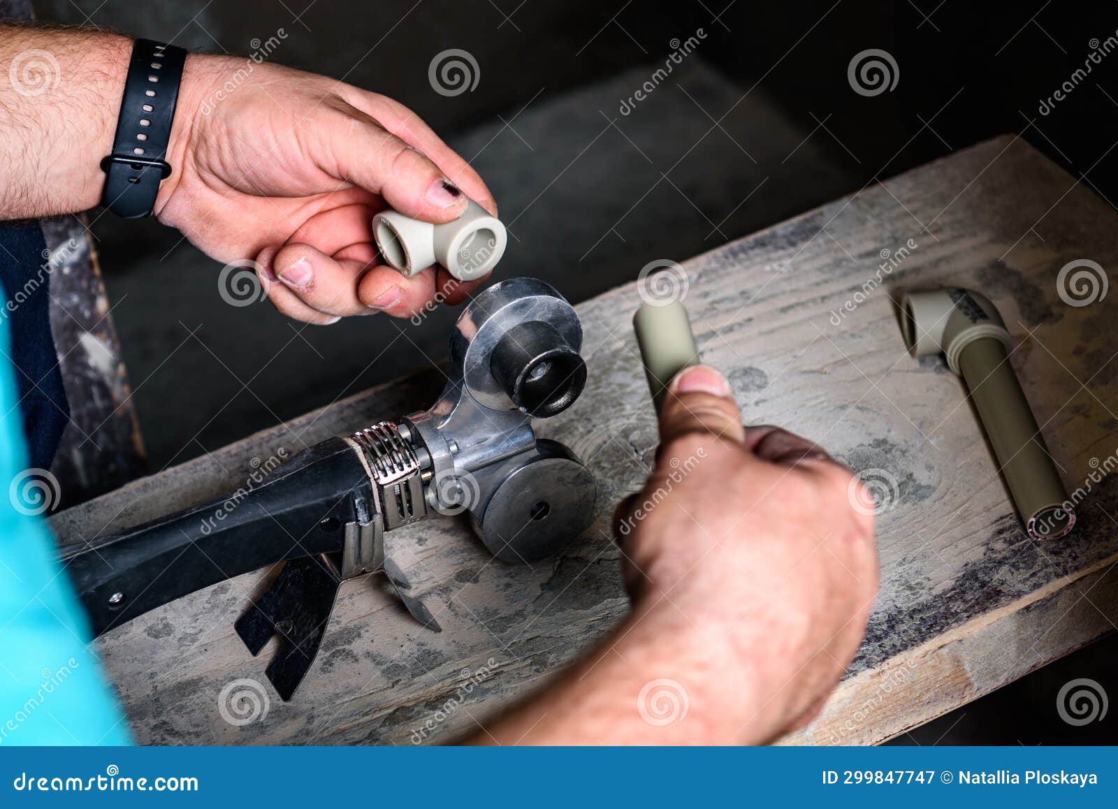 Plumber Welding Plastic Pipes Using Welder Machine. Stock Image - Image ...