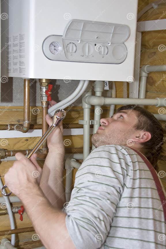 Plumber at work stock image. Image of caucasian, pipe - 14163259