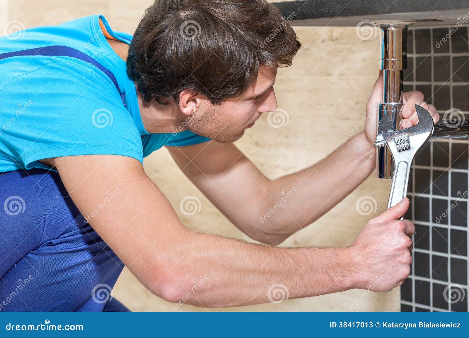 Plumber in work stock image. Image of site, install, repairing - 38417013