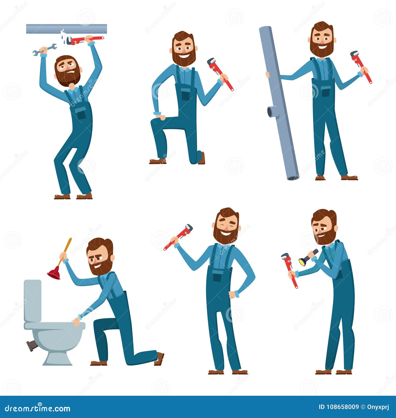 Plumber at Work. Characters Design Set Stock Vector - Illustration of ...