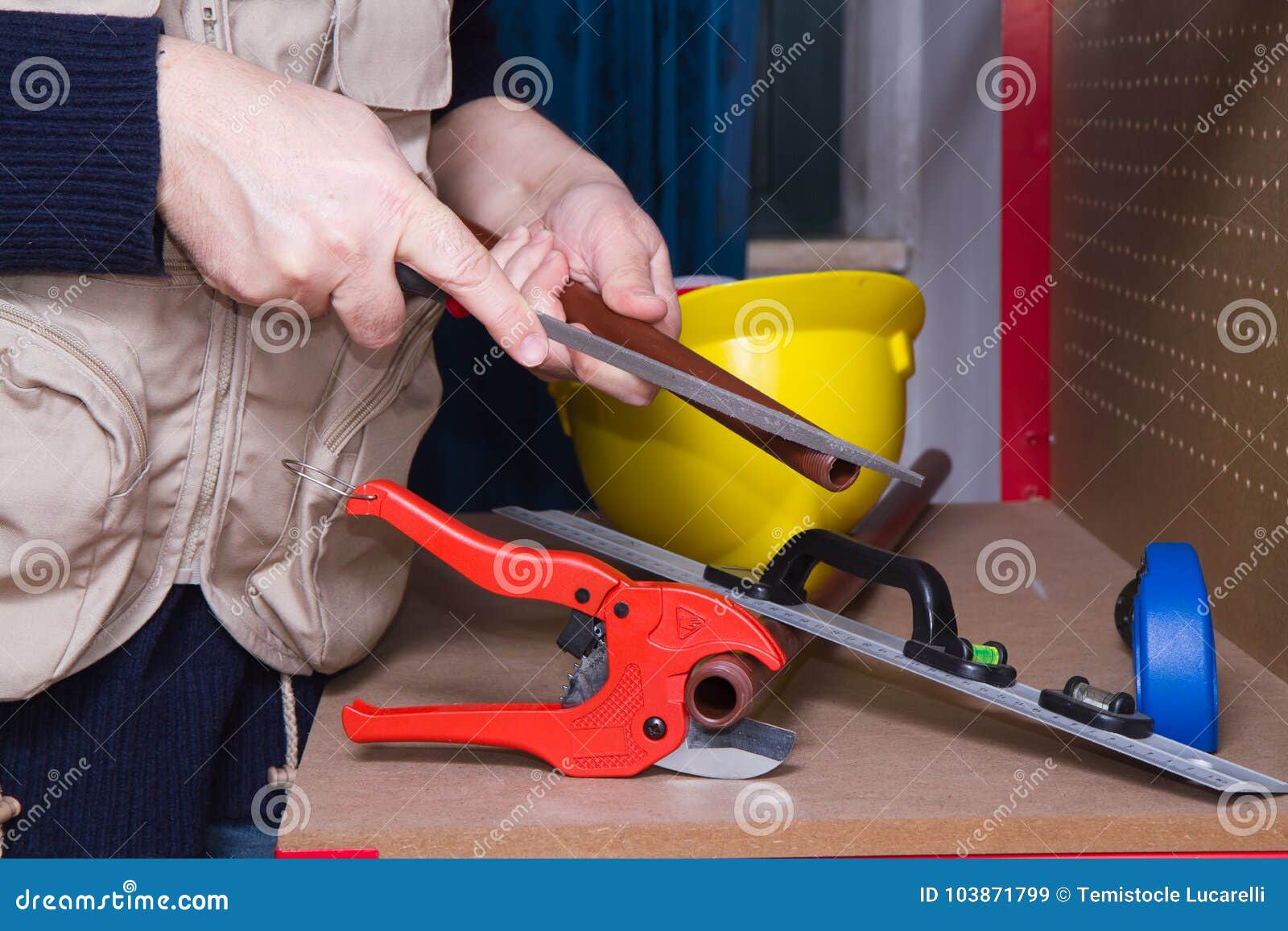 Plumber at Work in His Workshop Stock Image - Image of masonry ...