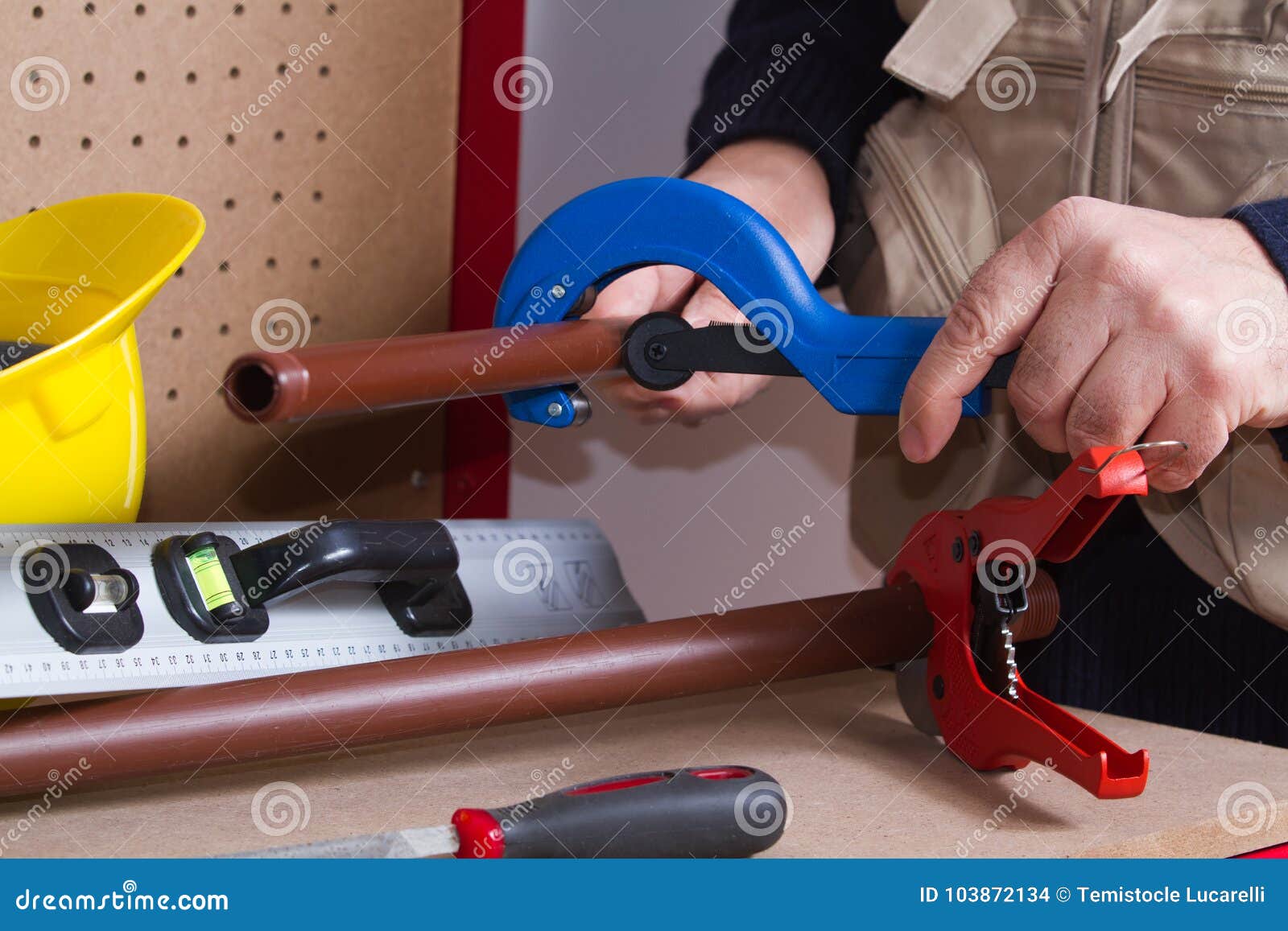 Plumber at Work in His Workshop Stock Photo - Image of remodel ...