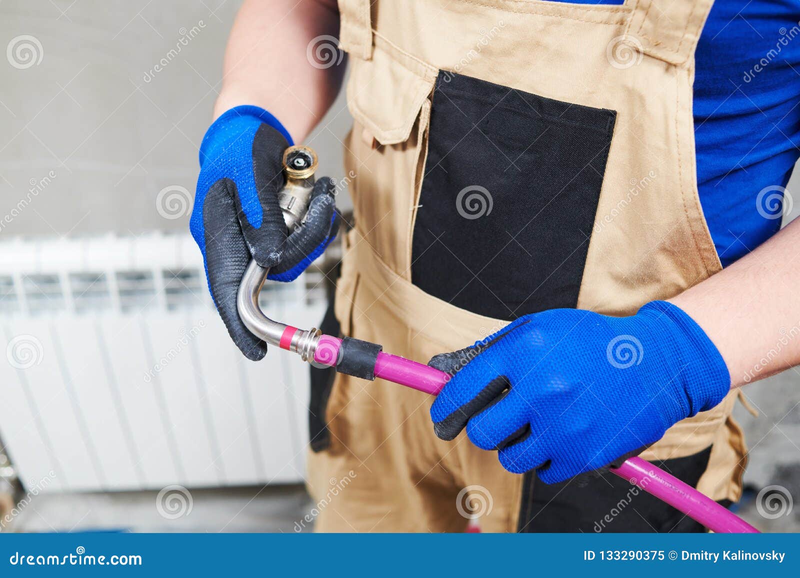 Plumber at Work. Installing Water Heating Radiator, Stock Image - Image ...