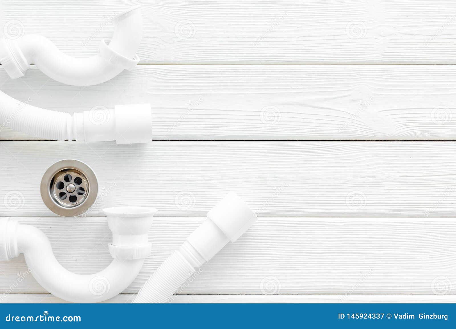 Plumber Work with Instruments, Tools and Gear on White Background Top ...