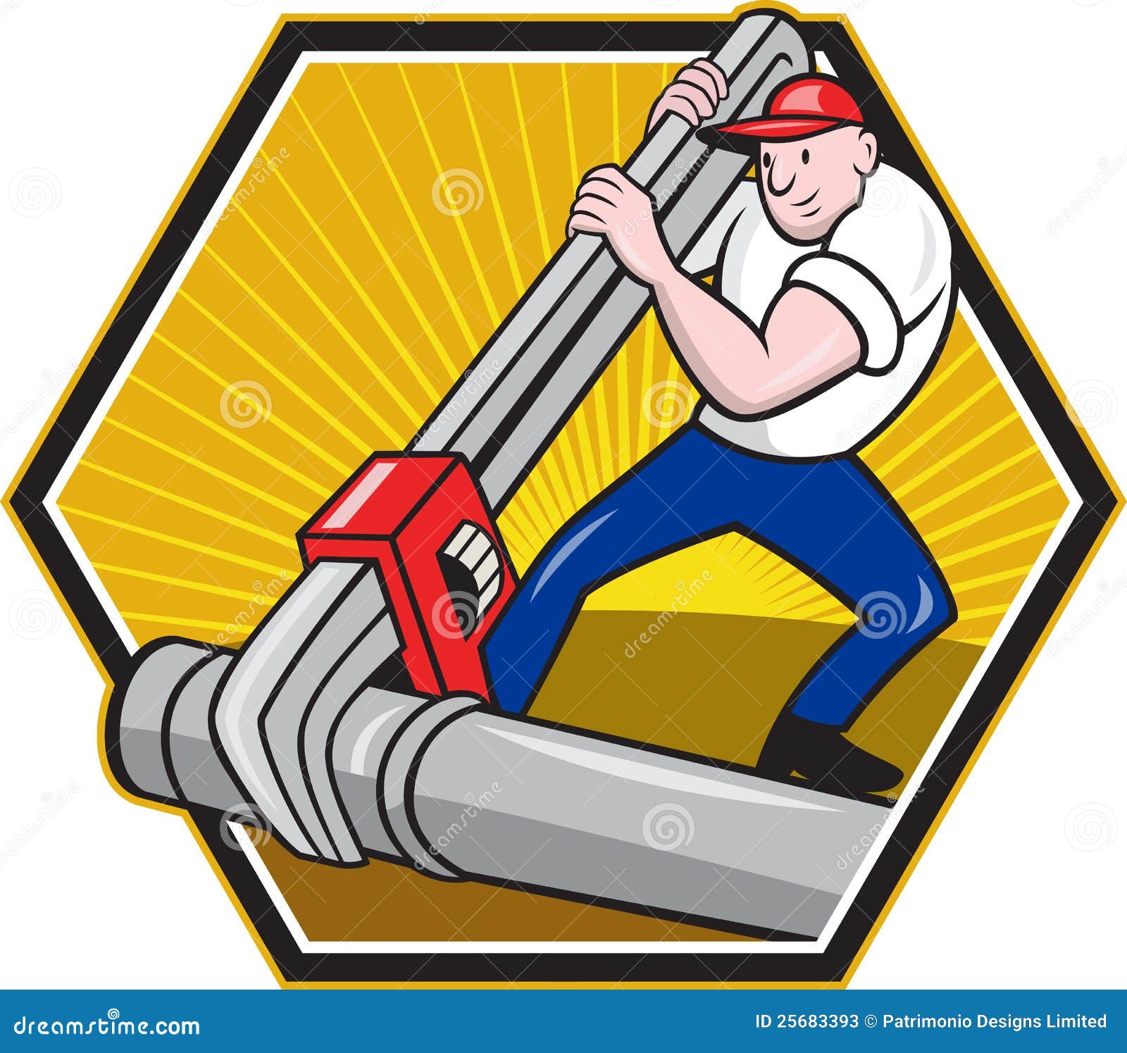 Plumber Worker with Adjustable Wrench Cartoon Stock Vector ...