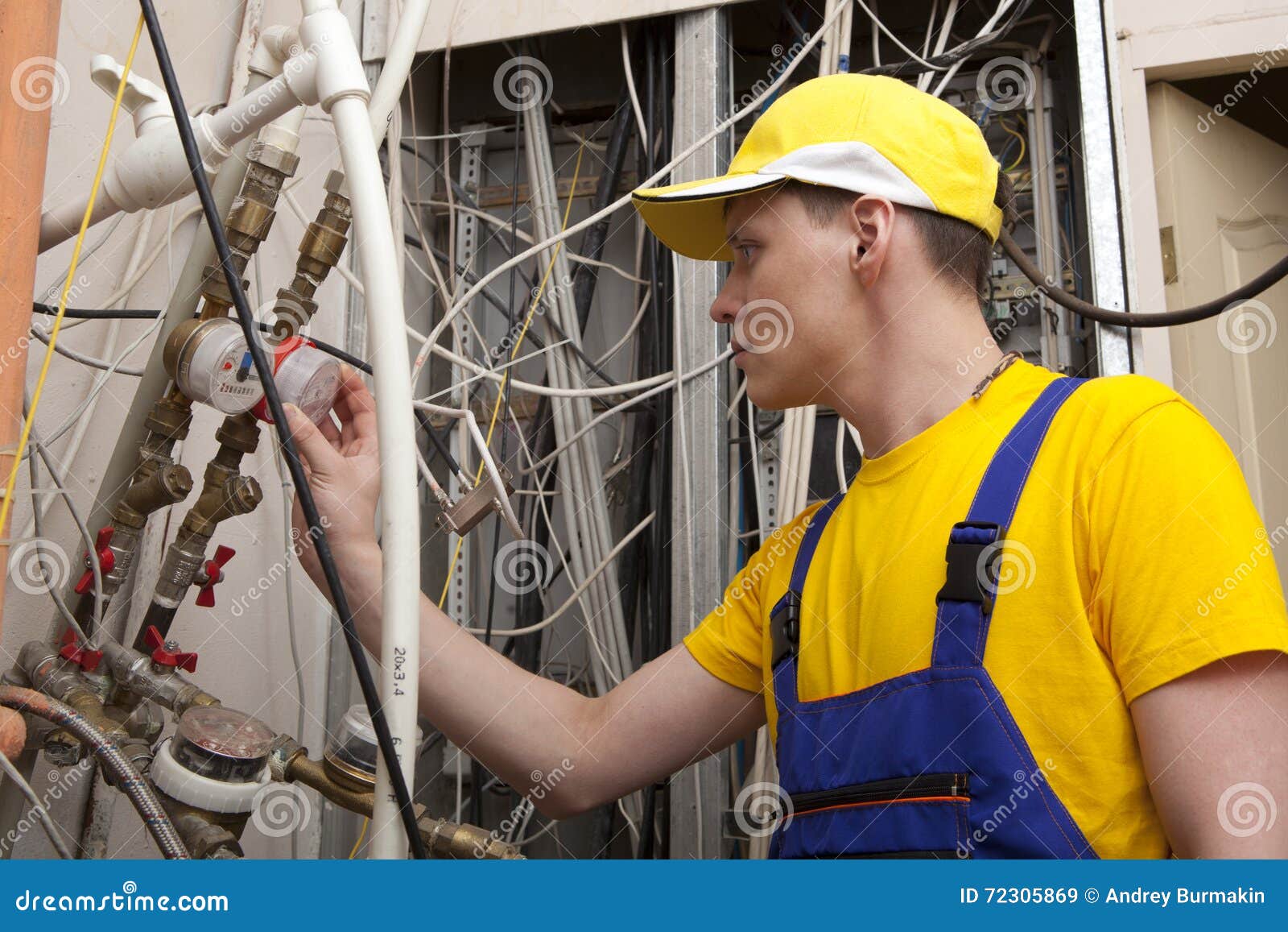 Plumber Working on Central Heating Boiler Stock Image - Image of ...