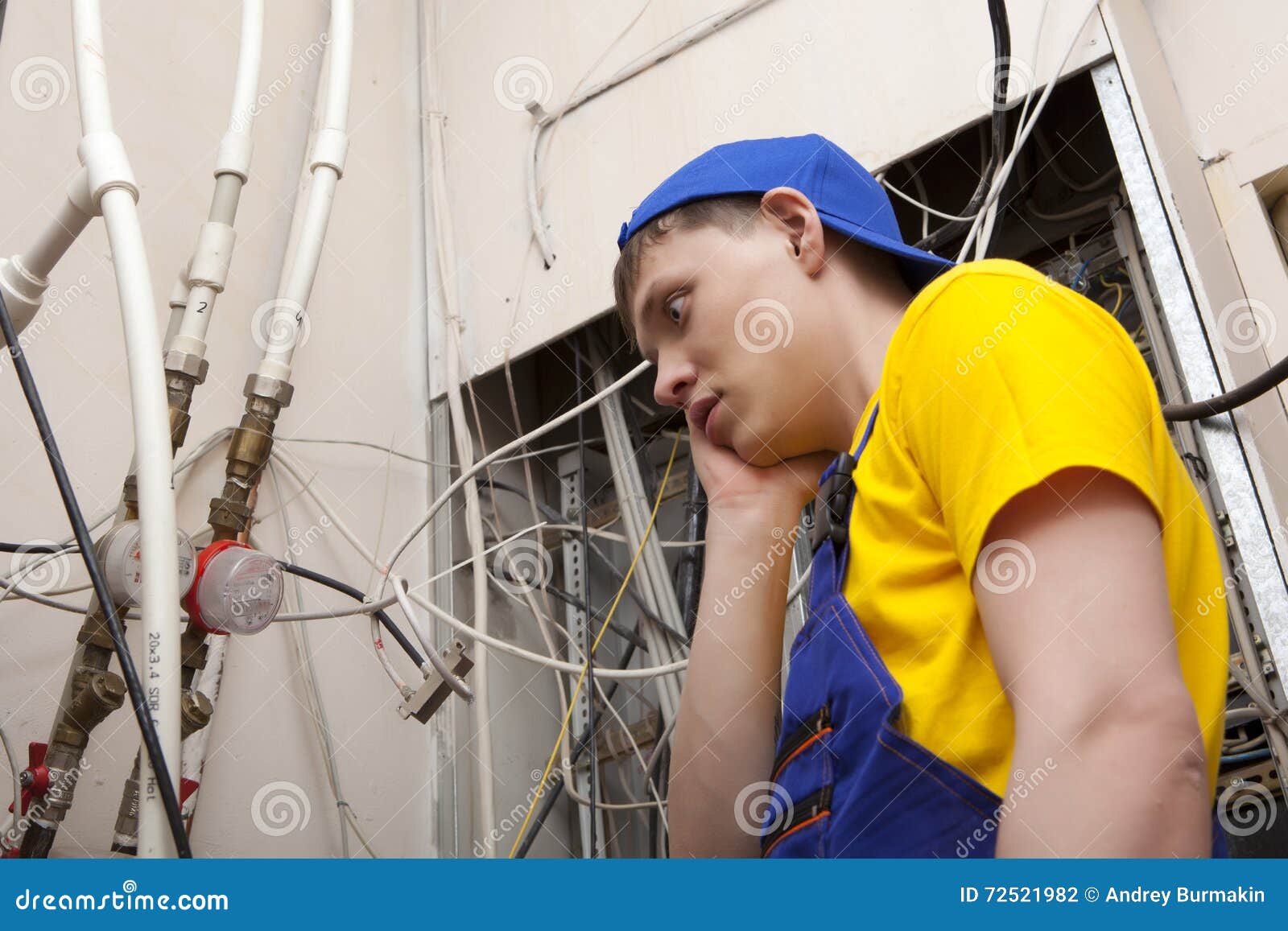 Plumber Working on Central Heating Boiler Stock Photo - Image of ...