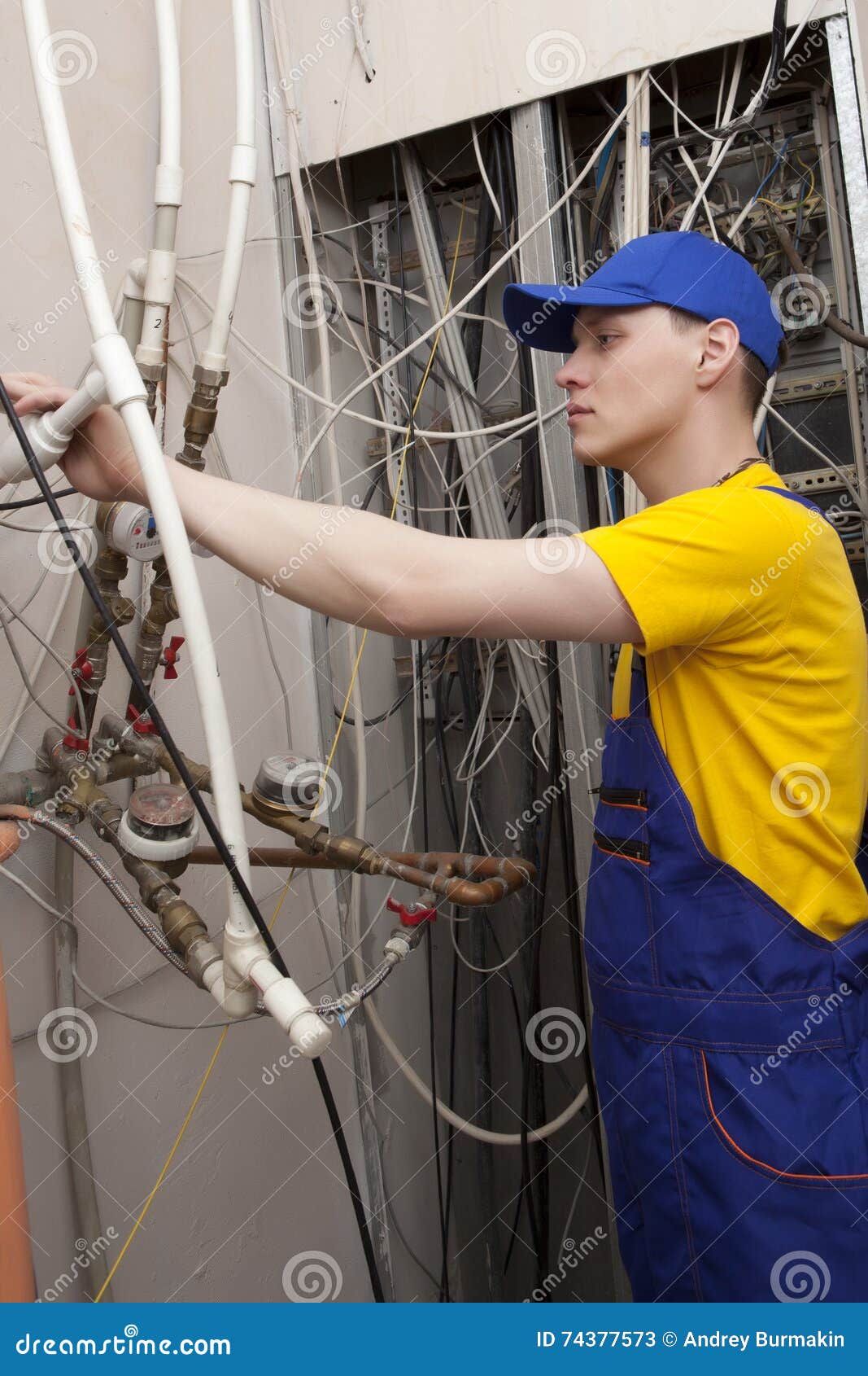 Plumber Working on Central Heating Boiler Stock Image - Image of male ...