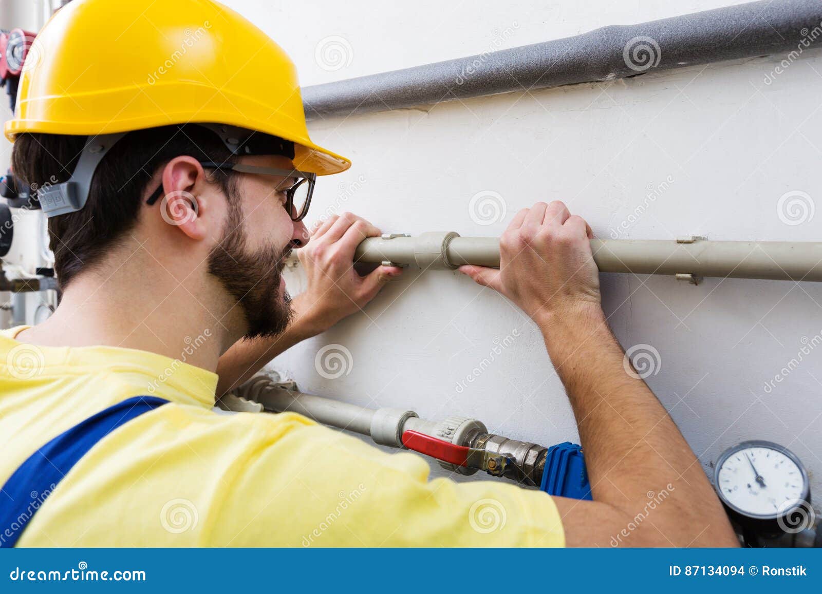 Plumber Working with Pipelines Stock Photo - Image of plumbing ...