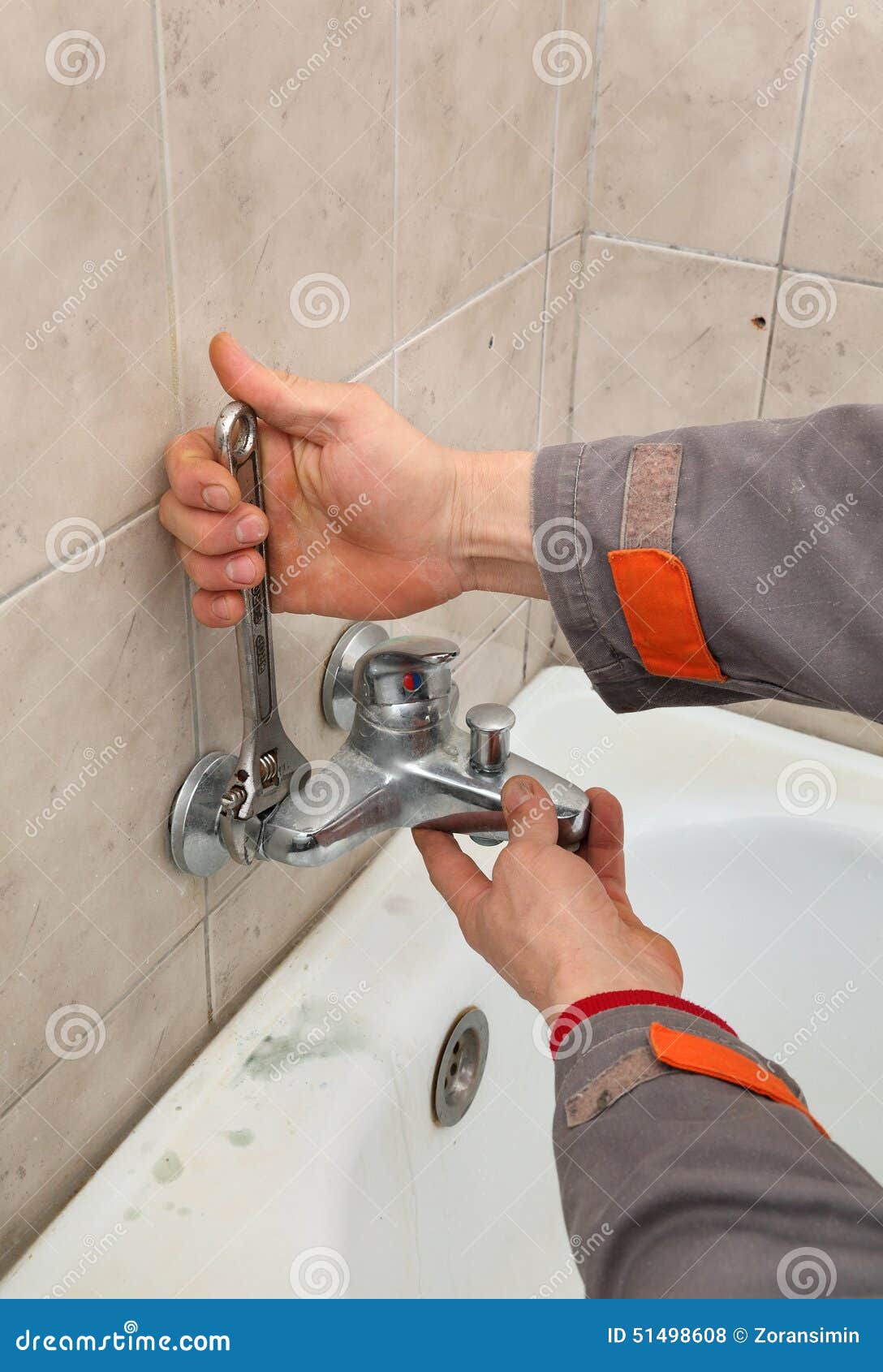 Plumber Works in a Bathroom Stock Photo - Image of pipe, service: 51498608