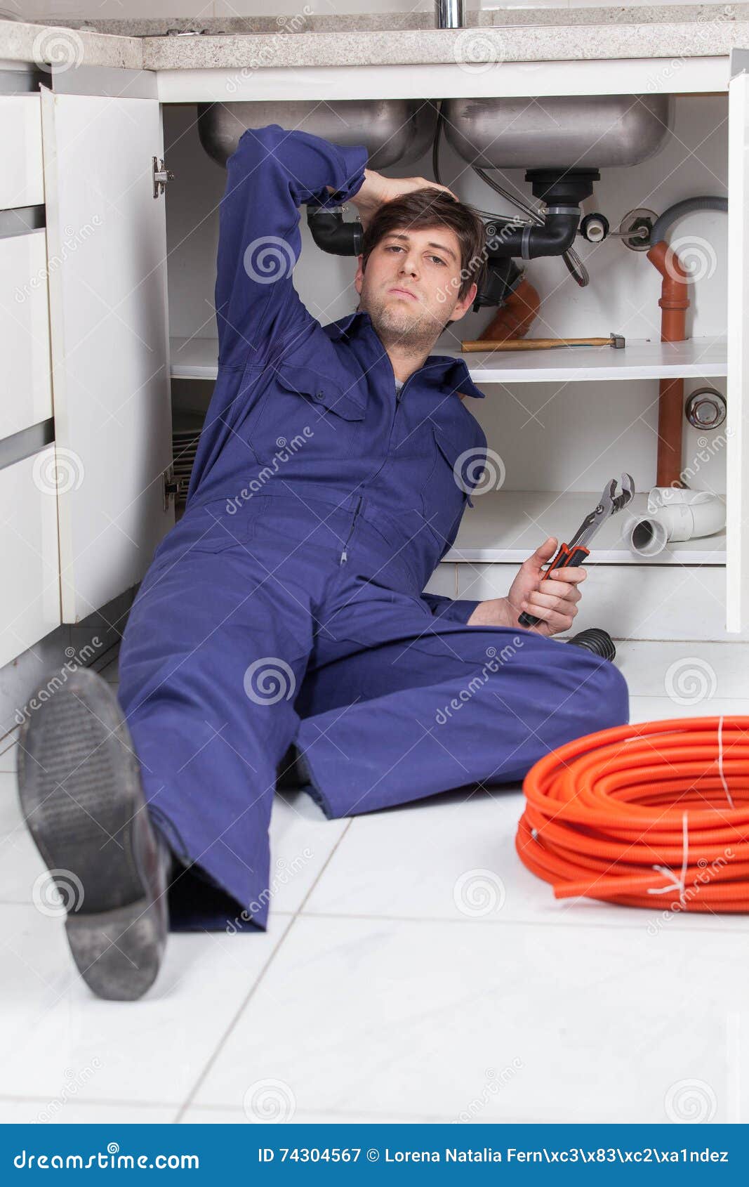 Plumber Worried about Your Work Stock Image - Image of check, pipe ...