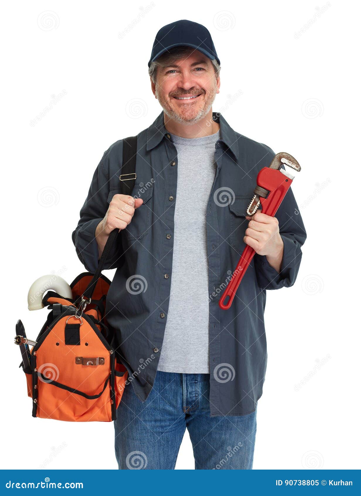 Plumber with a wrench. stock image. Image of person, adjustable - 90738805