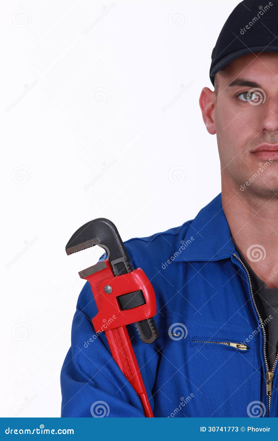 Plumber with wrench stock image. Image of collar, industrial - 30741773