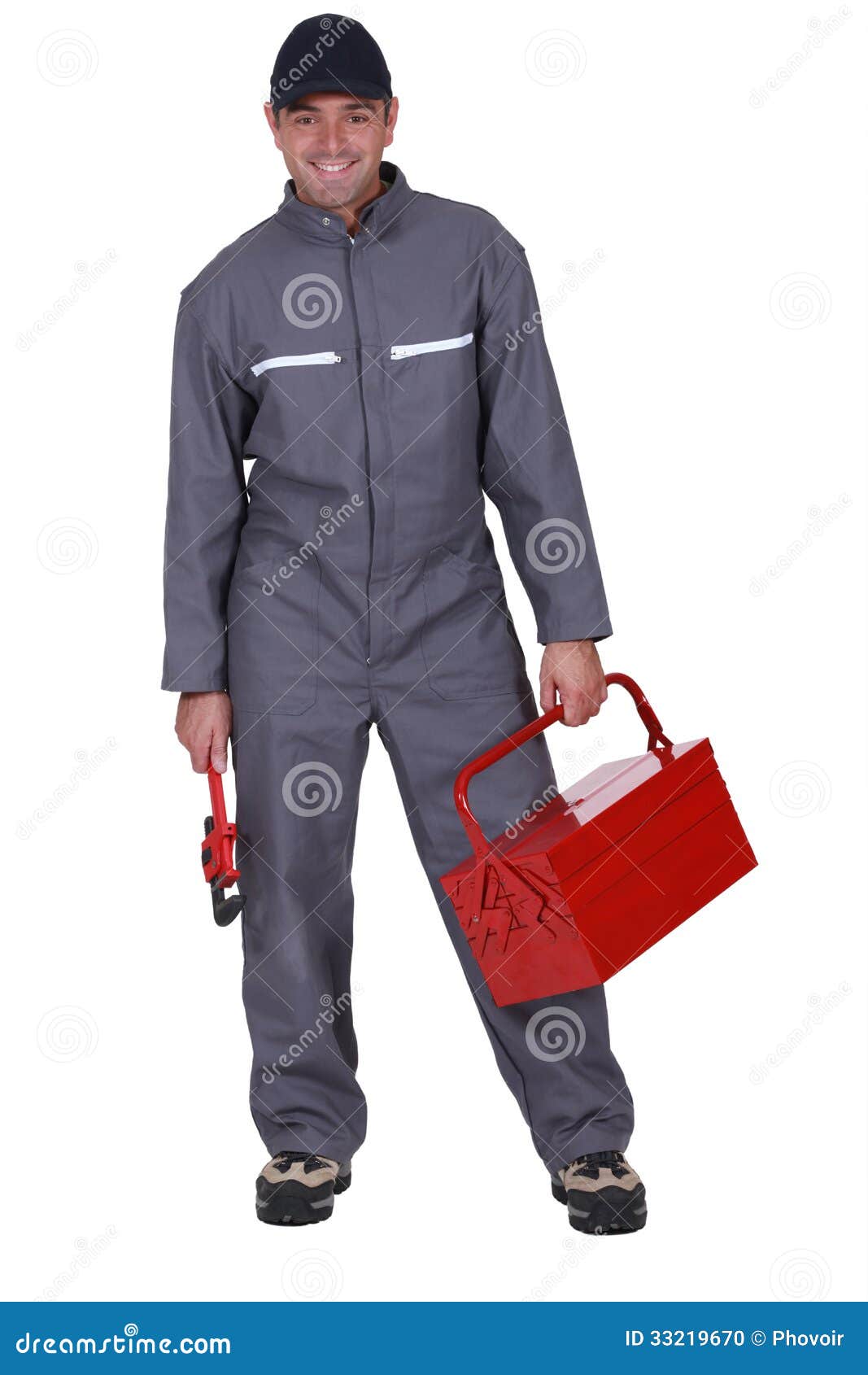 Plumber with wrench stock photo. Image of industrial - 33219670