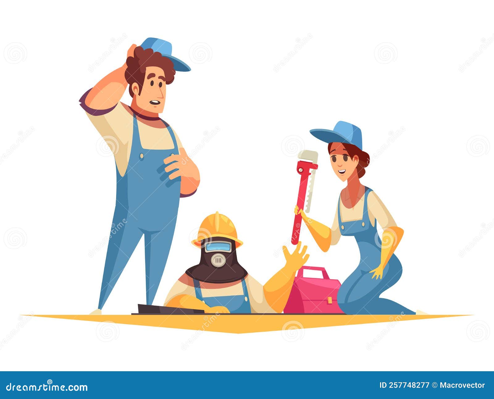 Plumbers Repairing The Pipes And Fittings Of Water Supply Vector ...