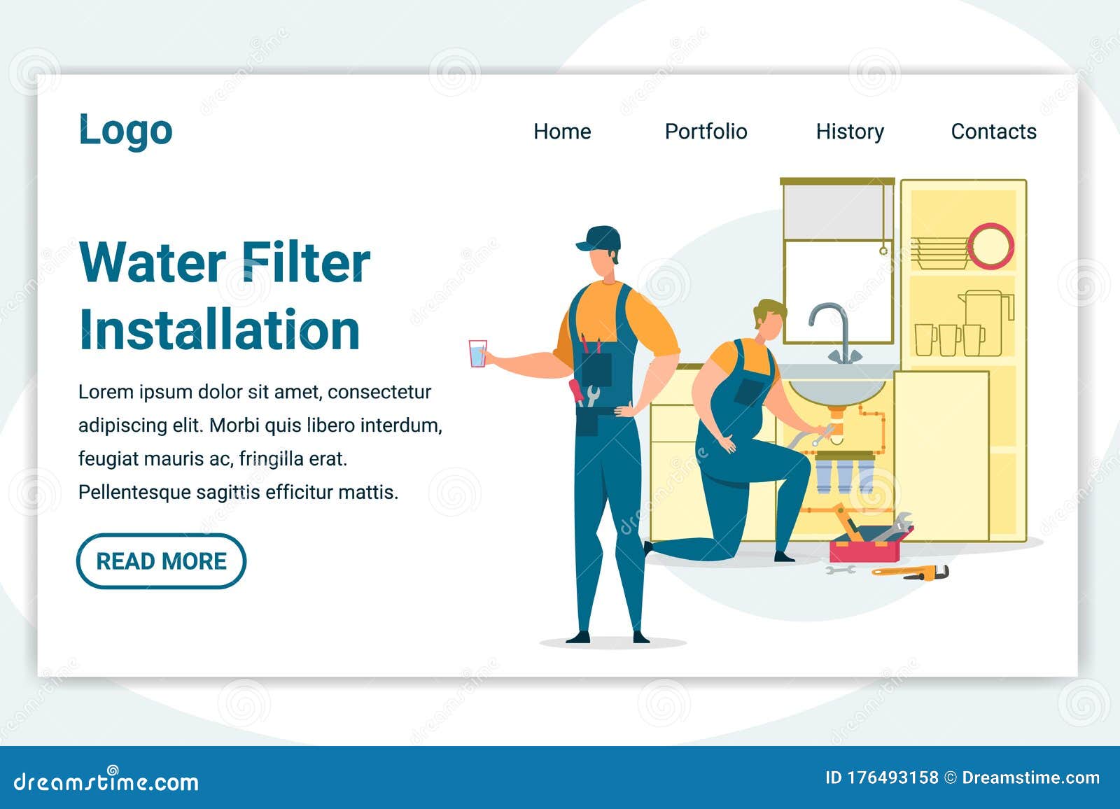 Plumbers Make Water Filter Installation on Kitchen Stock Vector ...