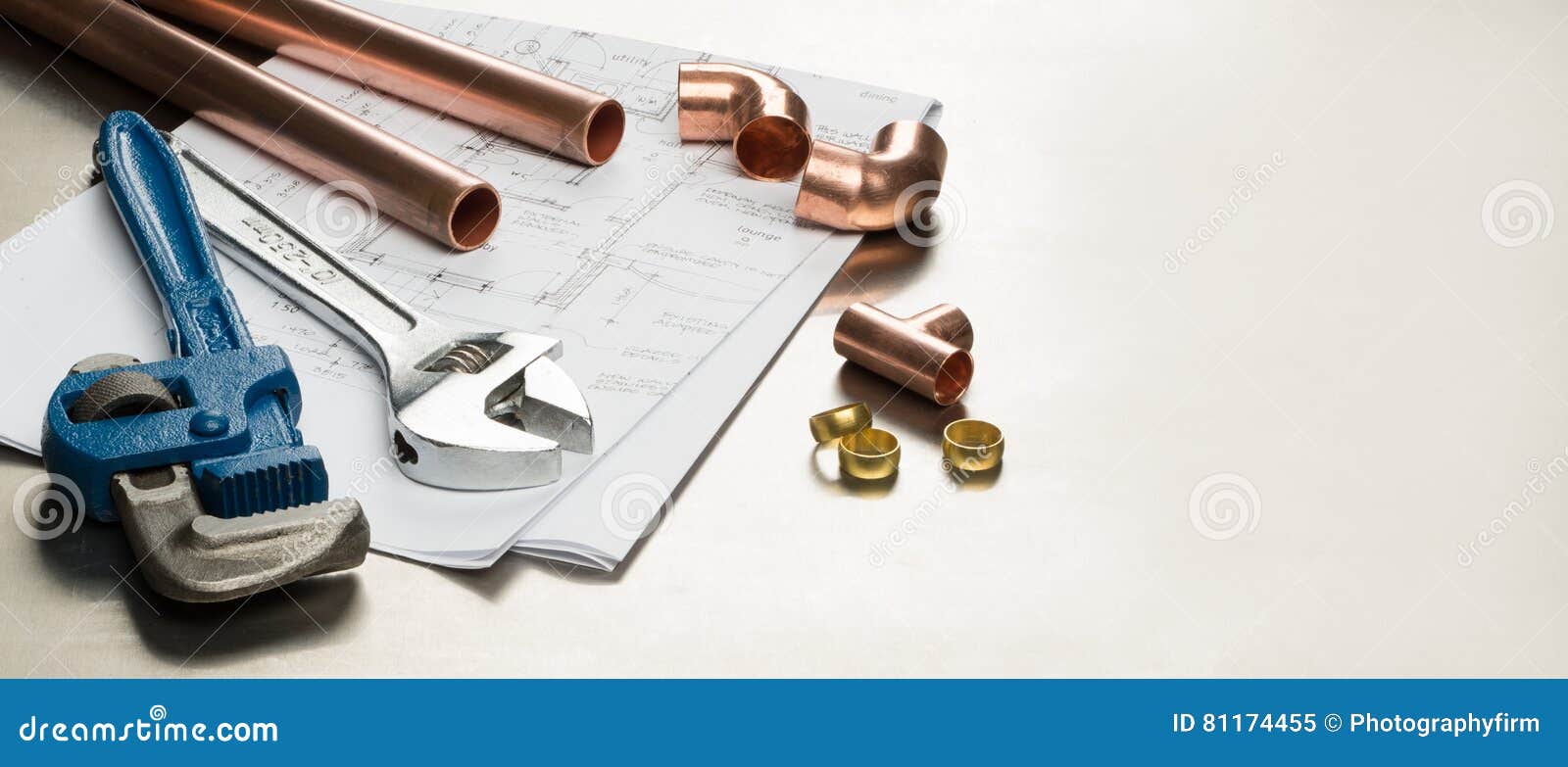 Plumbers Tools and Plumbing Materials Banner with Copy Space Stock ...