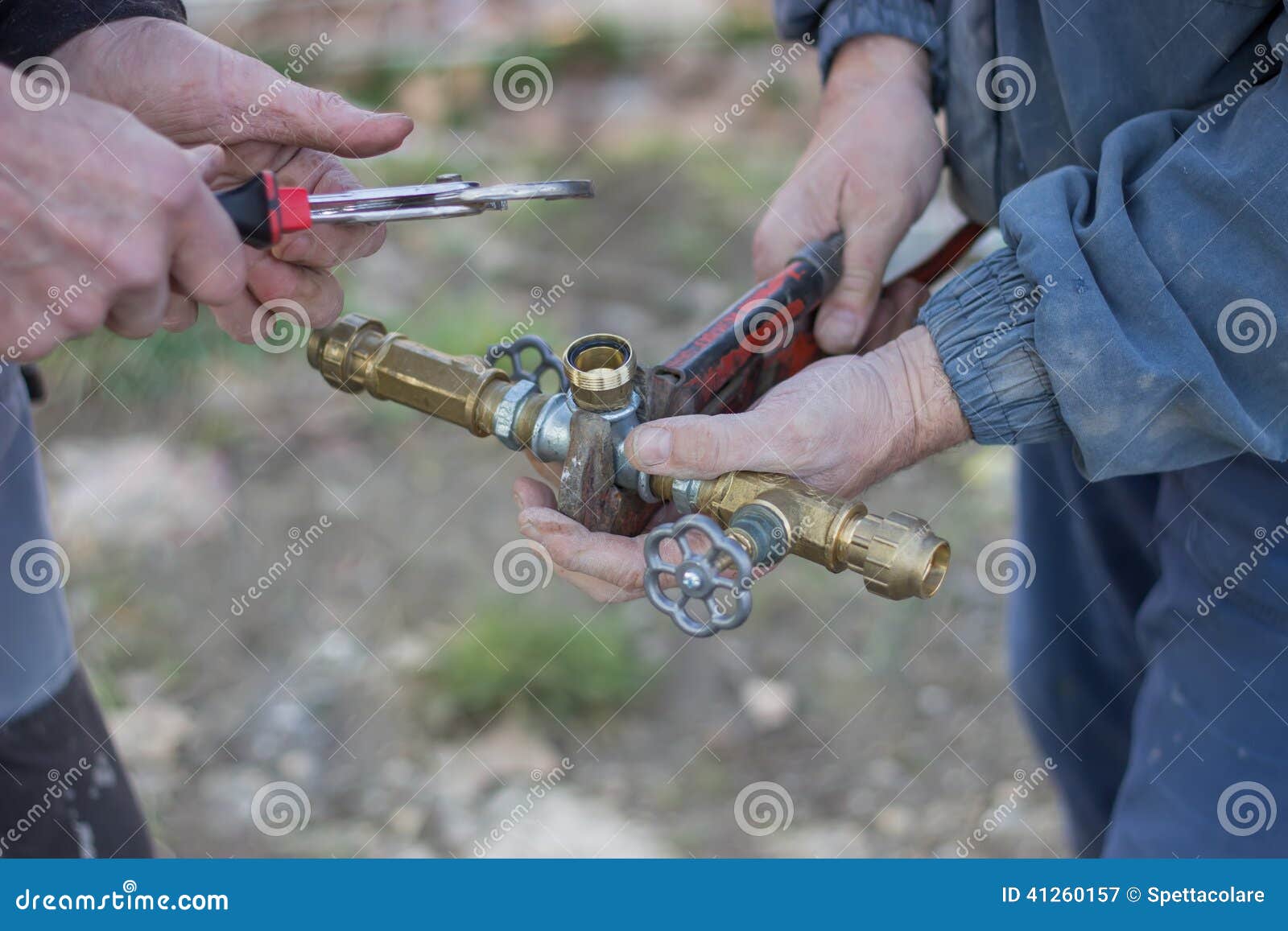 Plumbers Working Using Pipe Wrenches Stock Image - Image of equipment ...