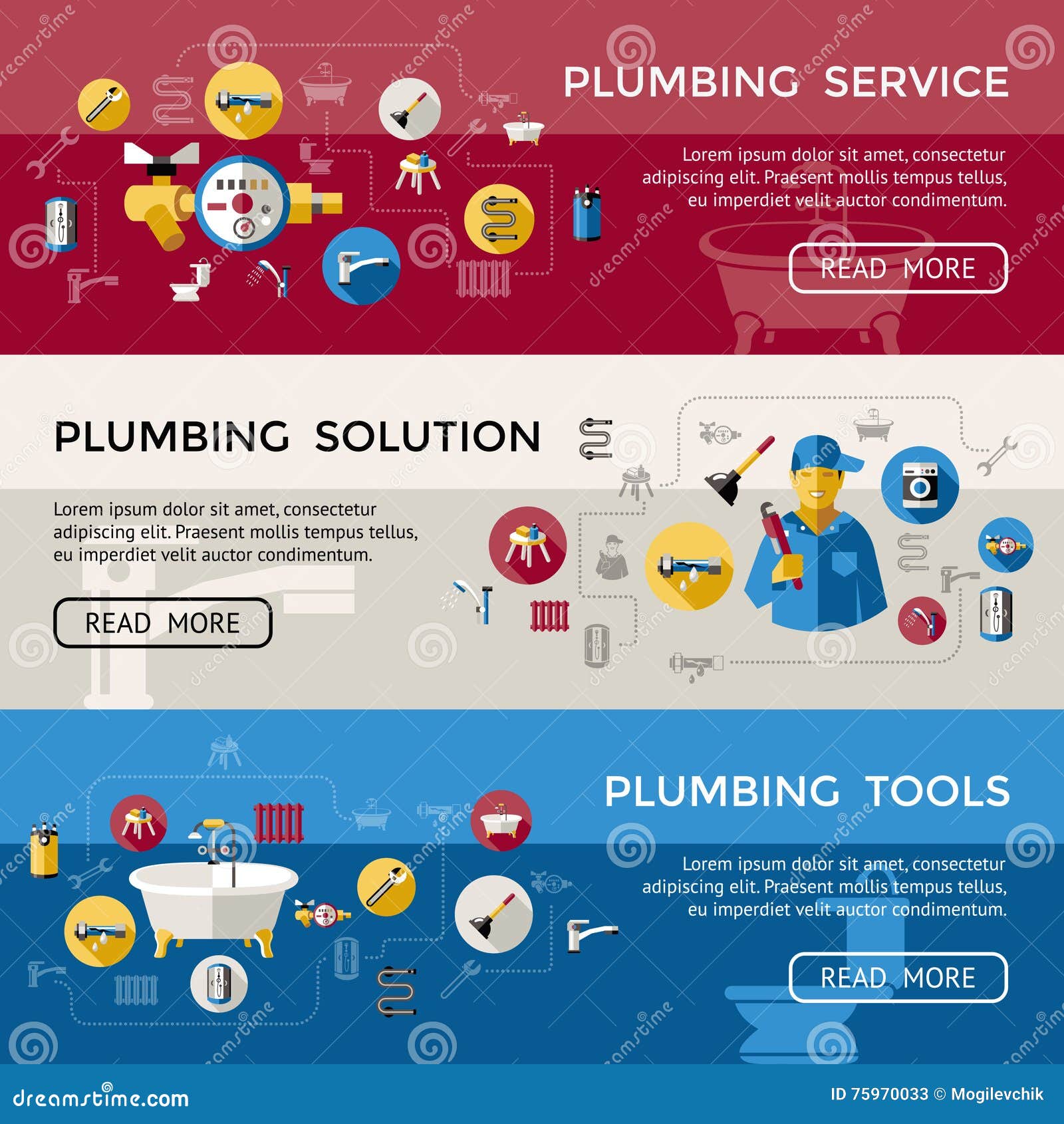 Plumbing Banner With Logo For Design In Blue Cartoon Vector ...