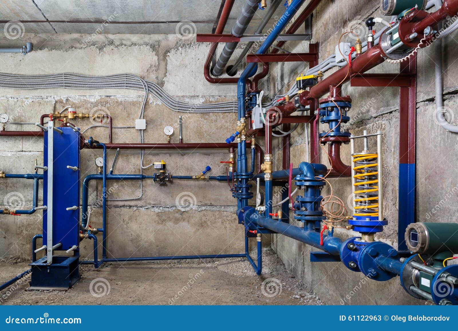 Plumbing in the basement stock image. Image of plumbing - 61122963