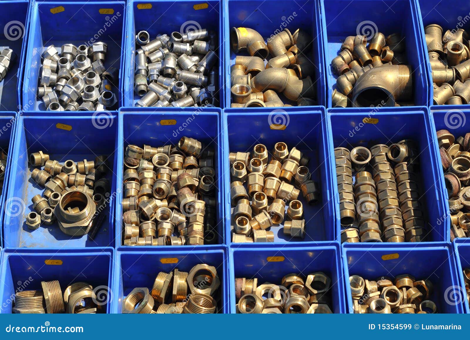 Plumbing Bronze Brass Pieces Blue Boxes Stock Image - Image of faucet ...