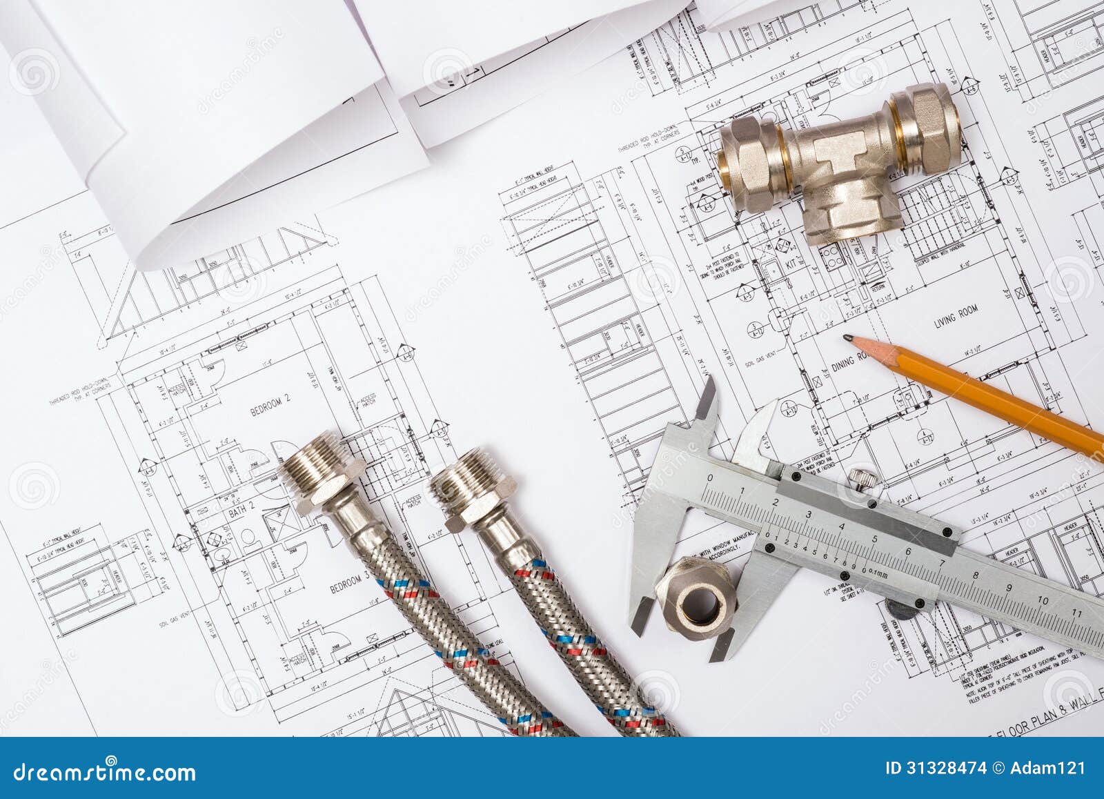 Plumbing and Drawings, Construction Still Life Stock Photo - Image of ...