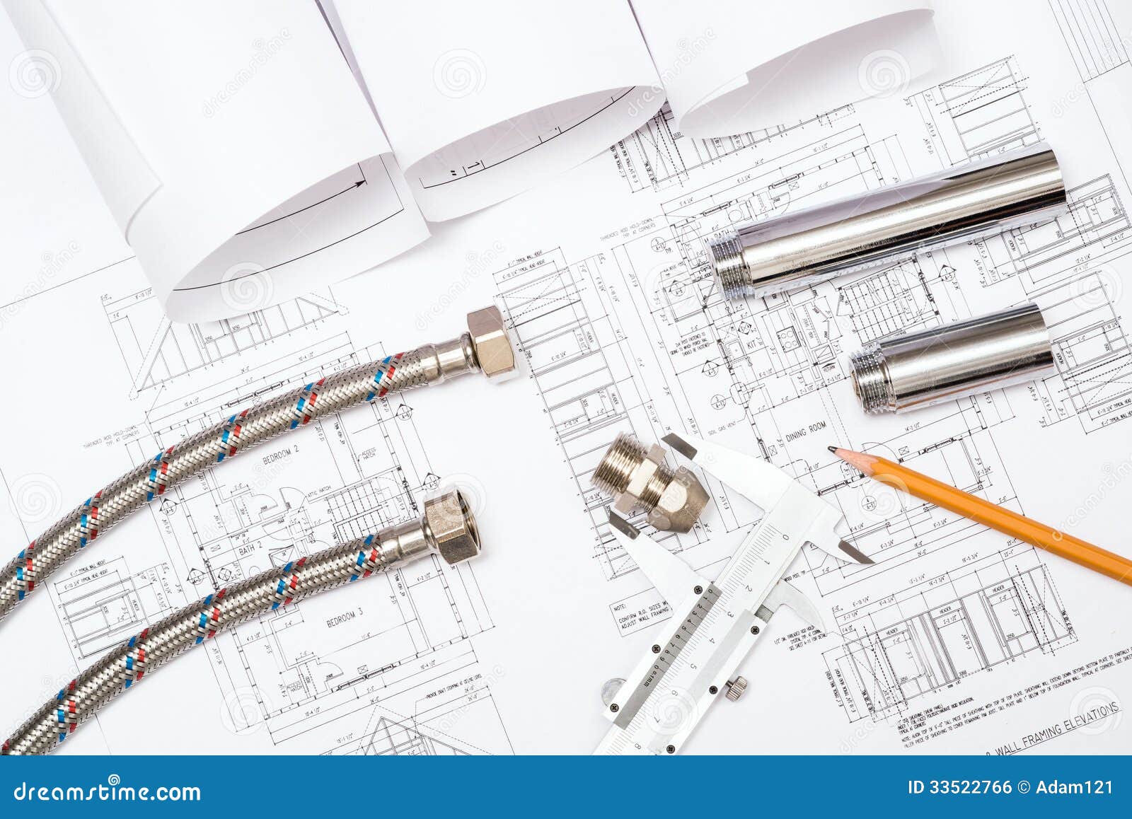 Plumbing and Drawings, Construction Still Life Stock Photo - Image of ...