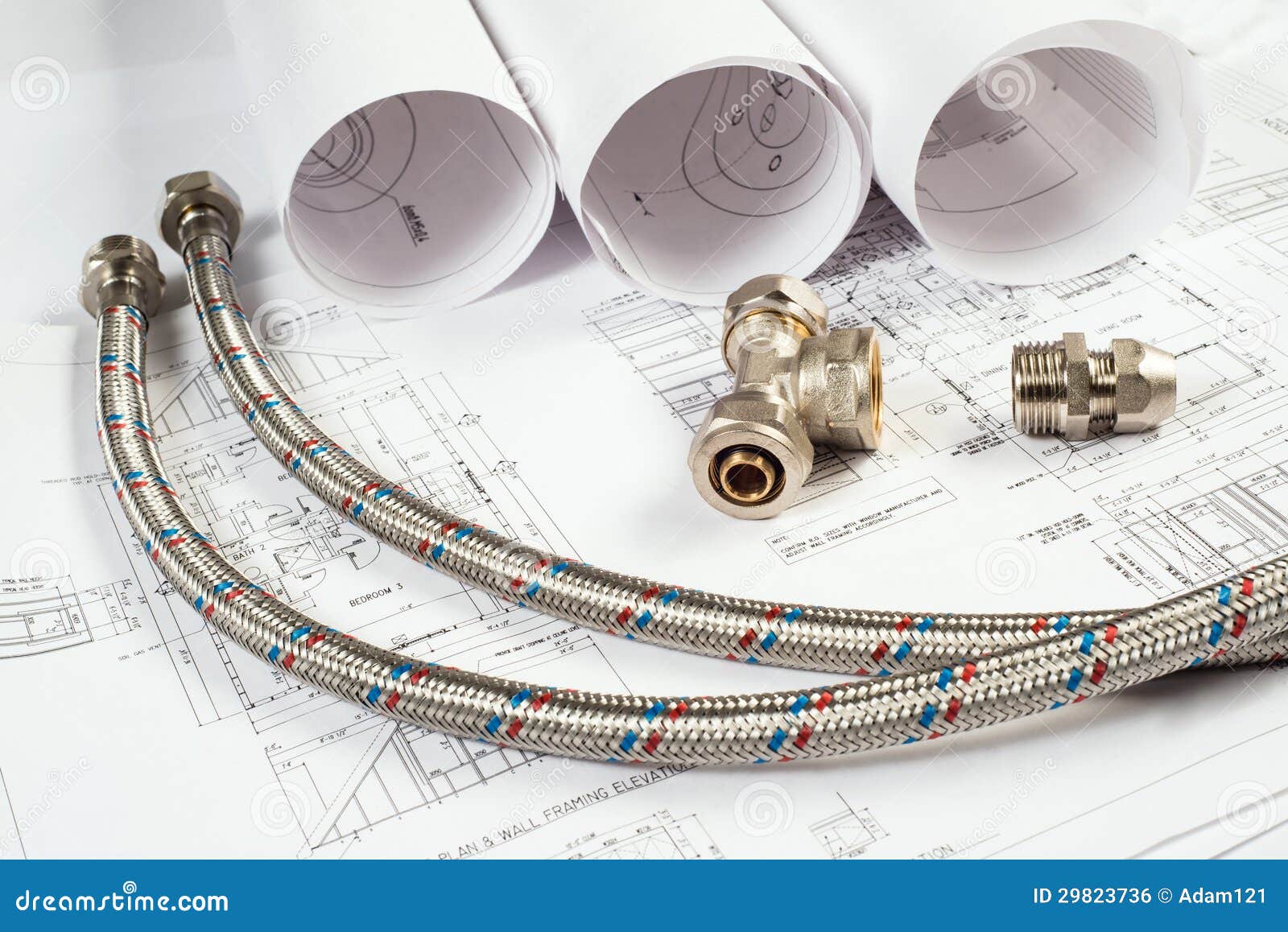 Plumbing and Drawings, Construction Still Life Stock Photo - Image of ...