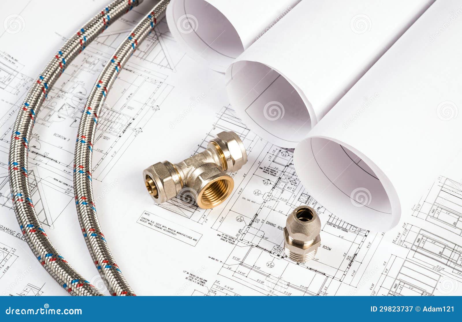 Plumbing and Drawings, Construction Still Life Stock Image - Image of ...