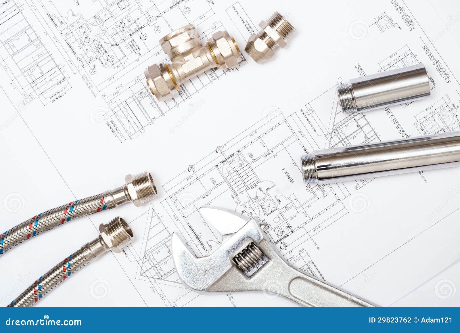 Plumbing and Drawings, Construction Still Life Stock Photo - Image of ...
