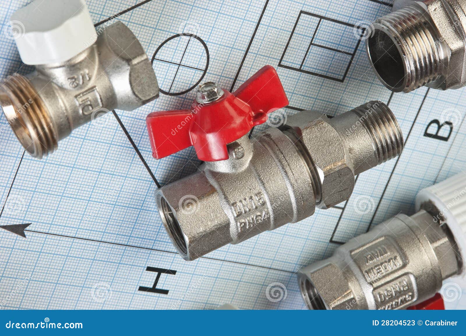 Plumbing Fittings on the Drawing Stock Image - Image of regulator ...