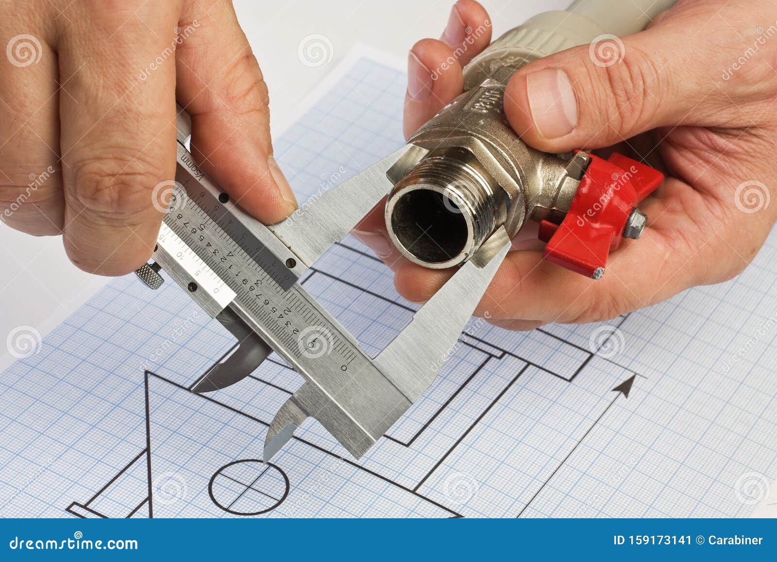 Plumbing Fittings in Hand on Drawing Stock Image - Image of mechanical ...