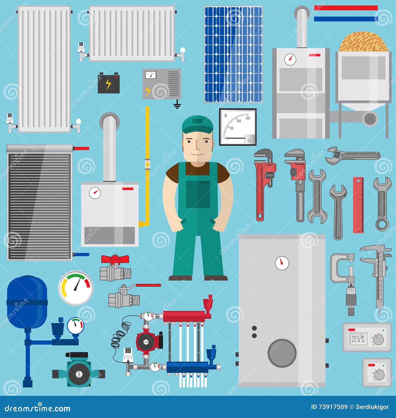 Plumbing and Heating Elements. Heating Equipment Stock Vector ...